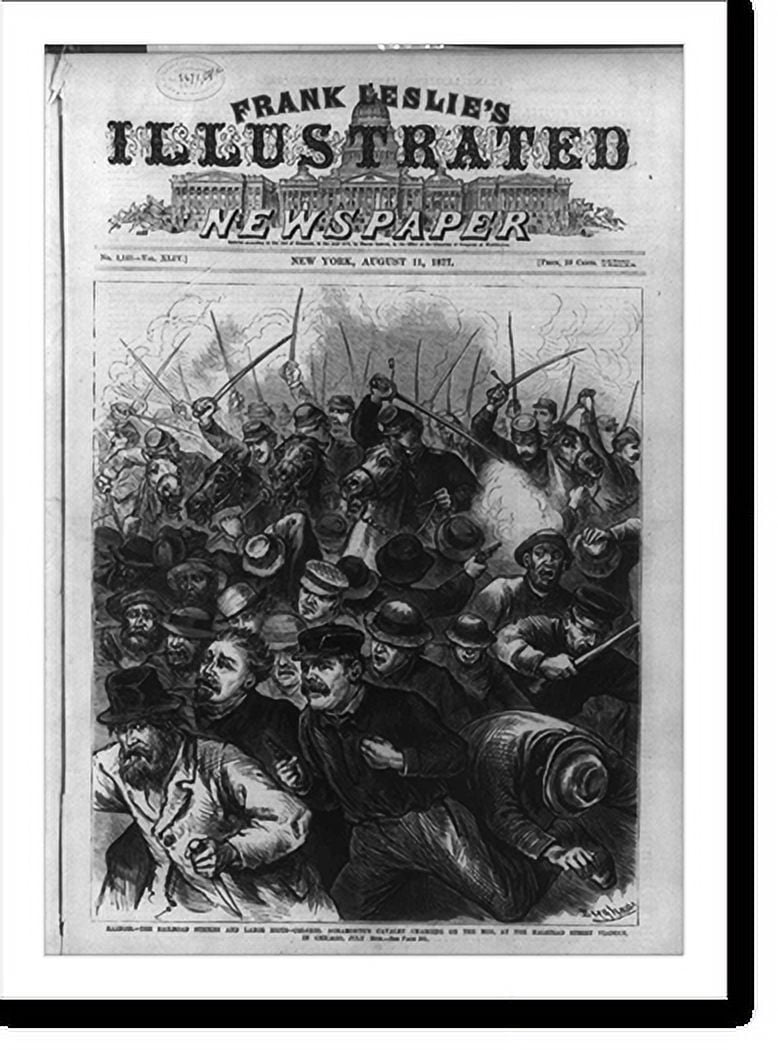 Historic Print, View of a battle, during a railroad workers' strike in ...