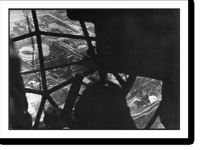 Historic Print, [View from German bomber of bombing raid over England ...