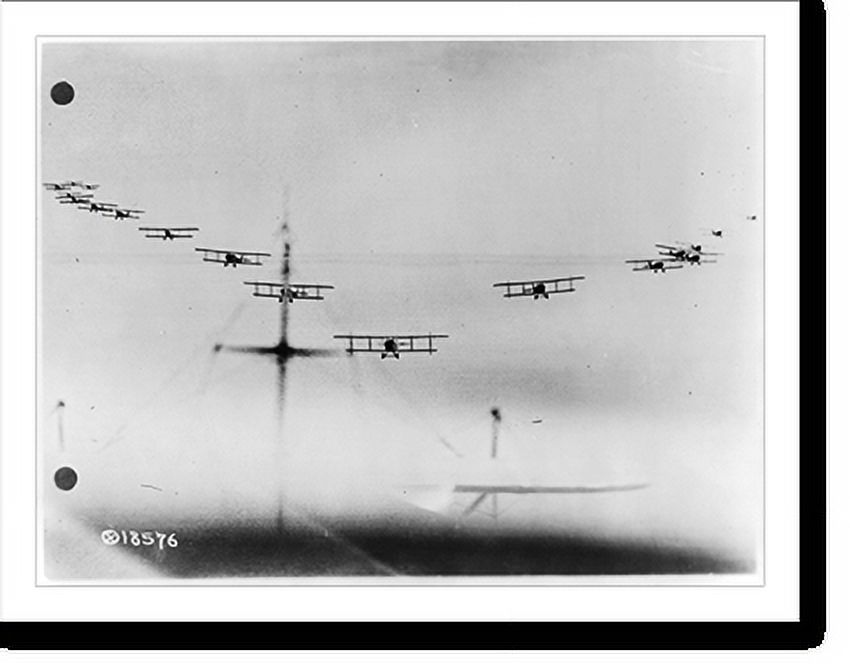 Historic Print, [View from airplane of biplanes flying in formation ...