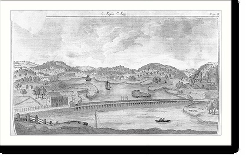 Historic Print, View of the bridge over Mystic River & the contry ...