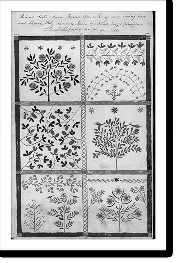 Historic Print, [Watercolor paintings by Shaker women using designs of trees, leaves, and ...