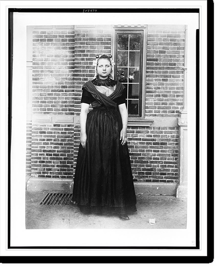 Historic Print, [Woman in traditional Dutch dress in front of Cacao van ...