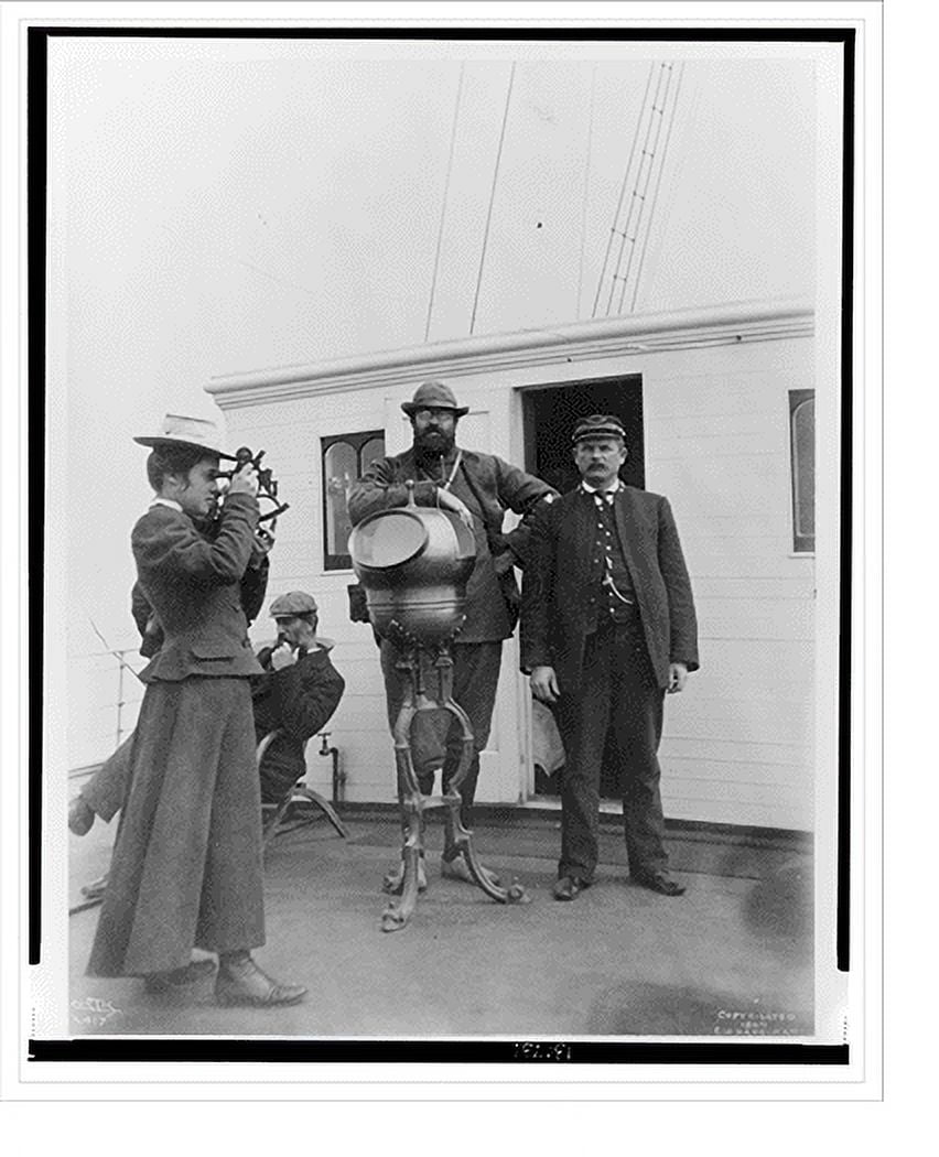 Historic Print, [Woman looking through sextant on board the expedition ...