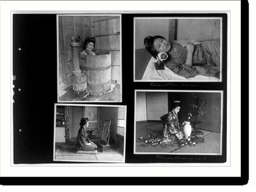 Historic Print, [Woman taking bath in tub, woman lying down on head ...