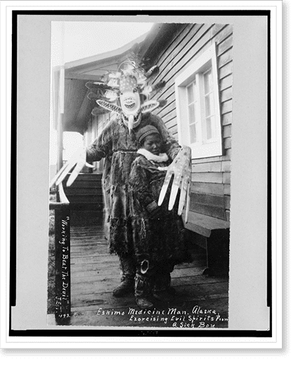 Historic Print, Working to beat the devil" - Eskimo medicine man ...