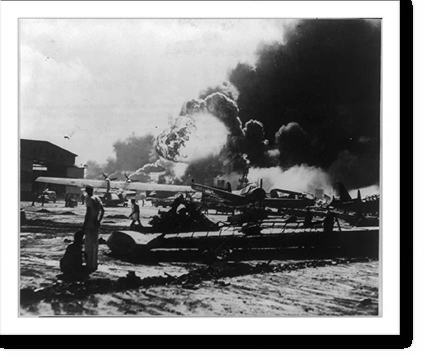 Historic Print, Wreckage-strewn Naval Air Station at Pearl Harbor ...