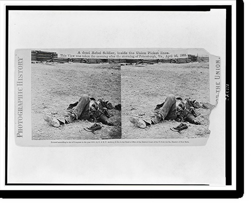 Historic Print, A dead Rebel soldier, inside the Union picket lines ...