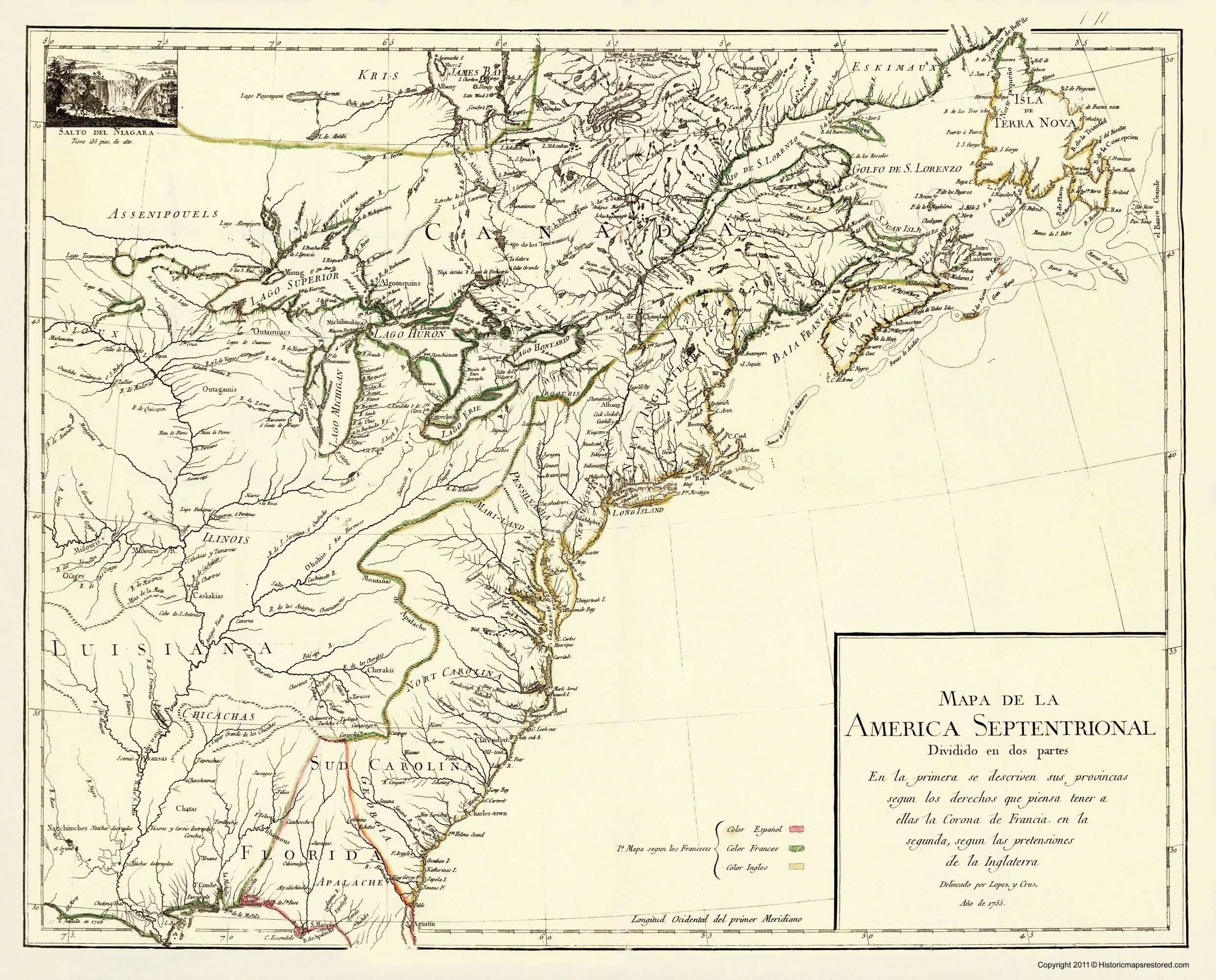 Historic Revolutionary War Map - America Septentrional Divided Two ...