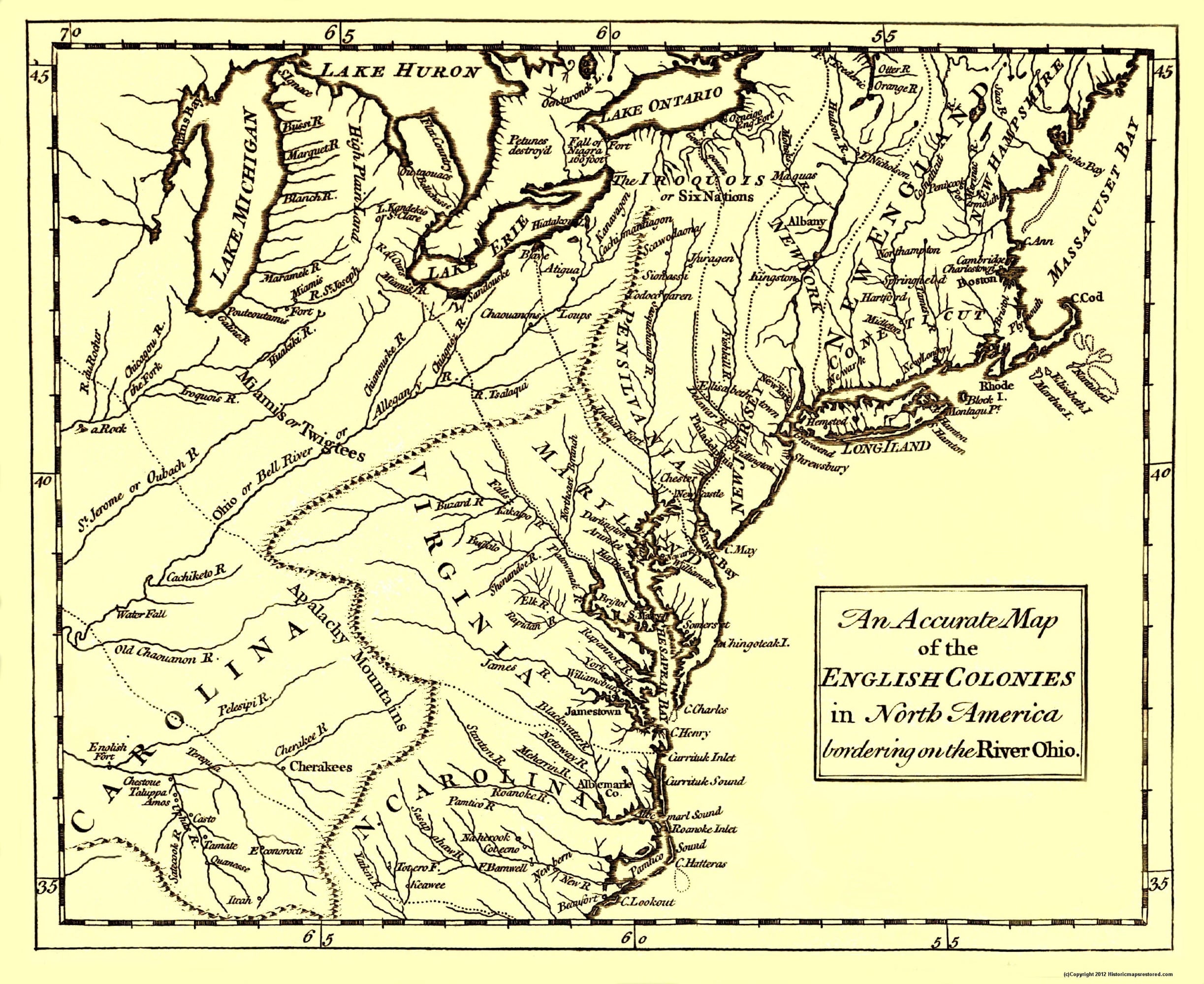 Historic Revolutionary War Map - English Colonies Bordering Ohio River ...