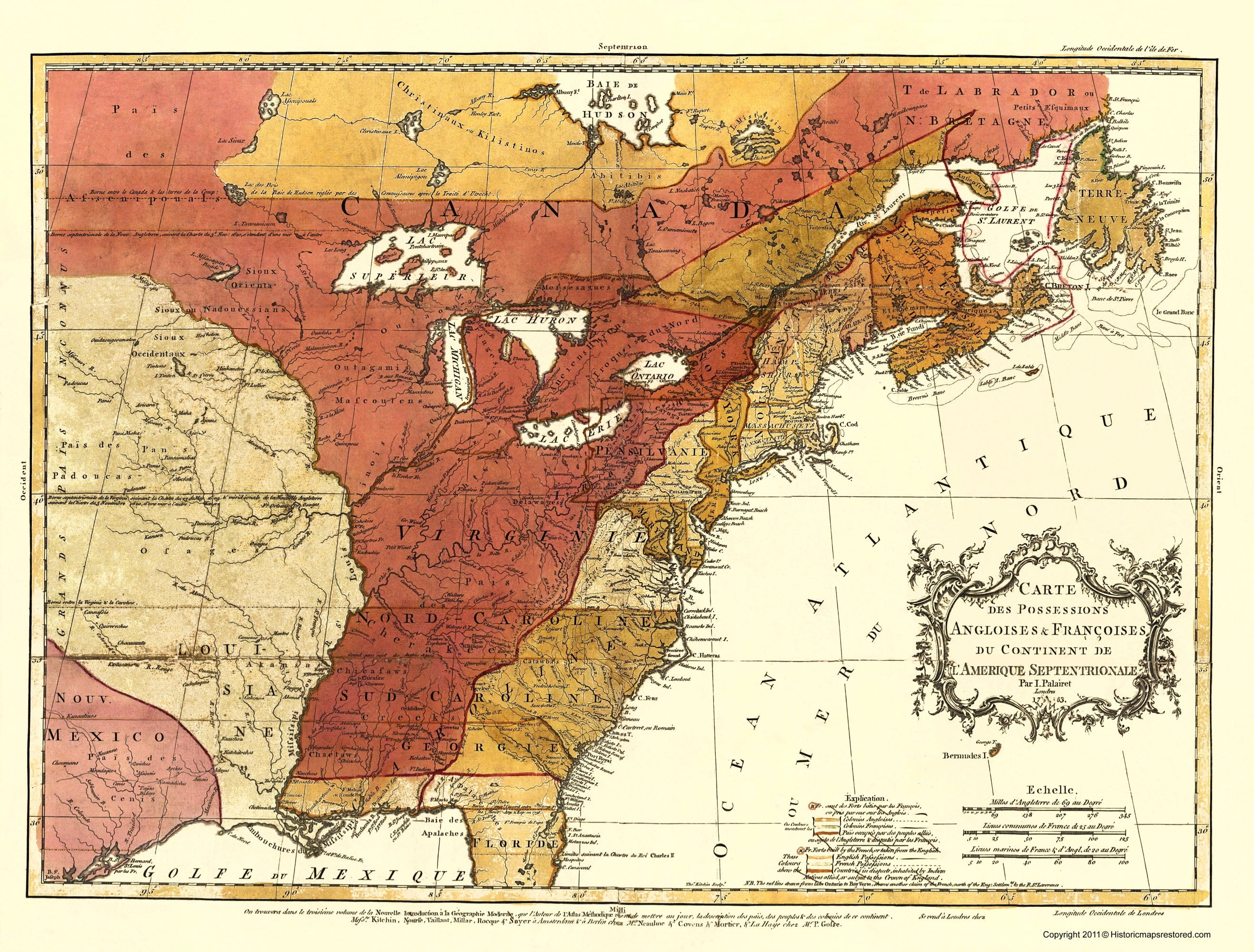 Historic Revolutionary War Map - French Possessions - Londres 1763 - 23 ...