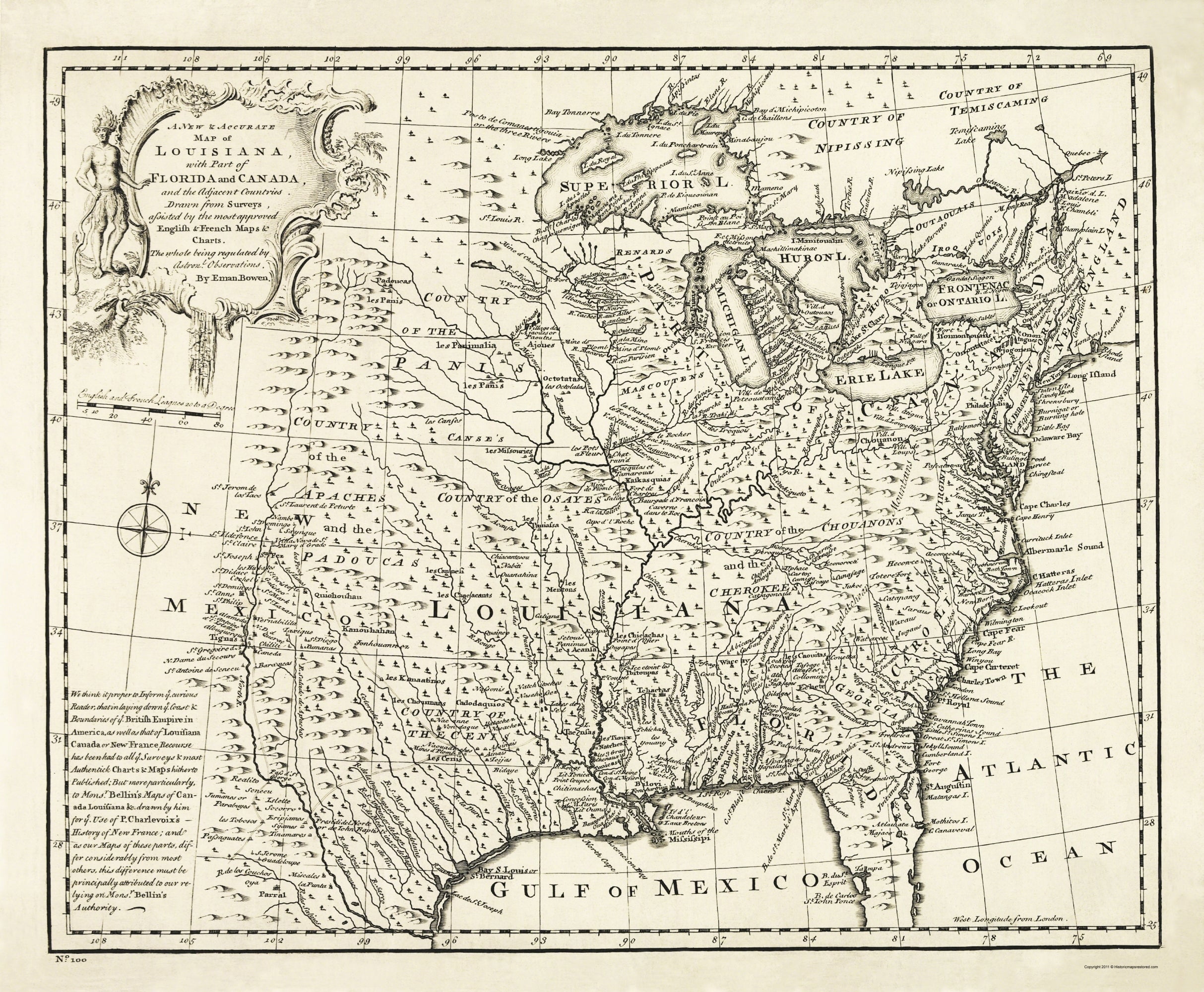 Historic Revolutionary War Map - Louisiana Florida Canada - Bowen 1750 ...