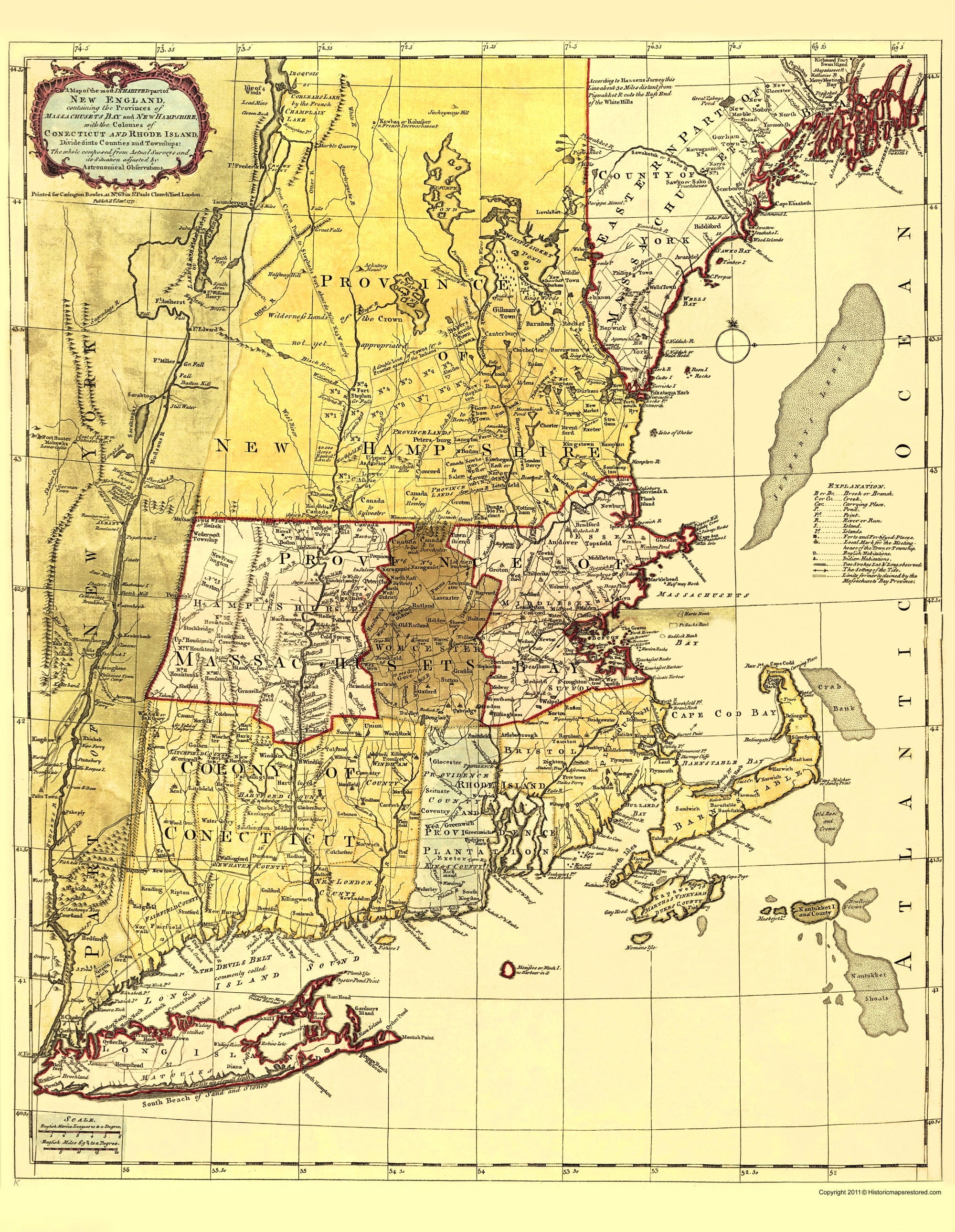 Revolutionary War Map - New England Inhabited Part - Bowles 1771 ...