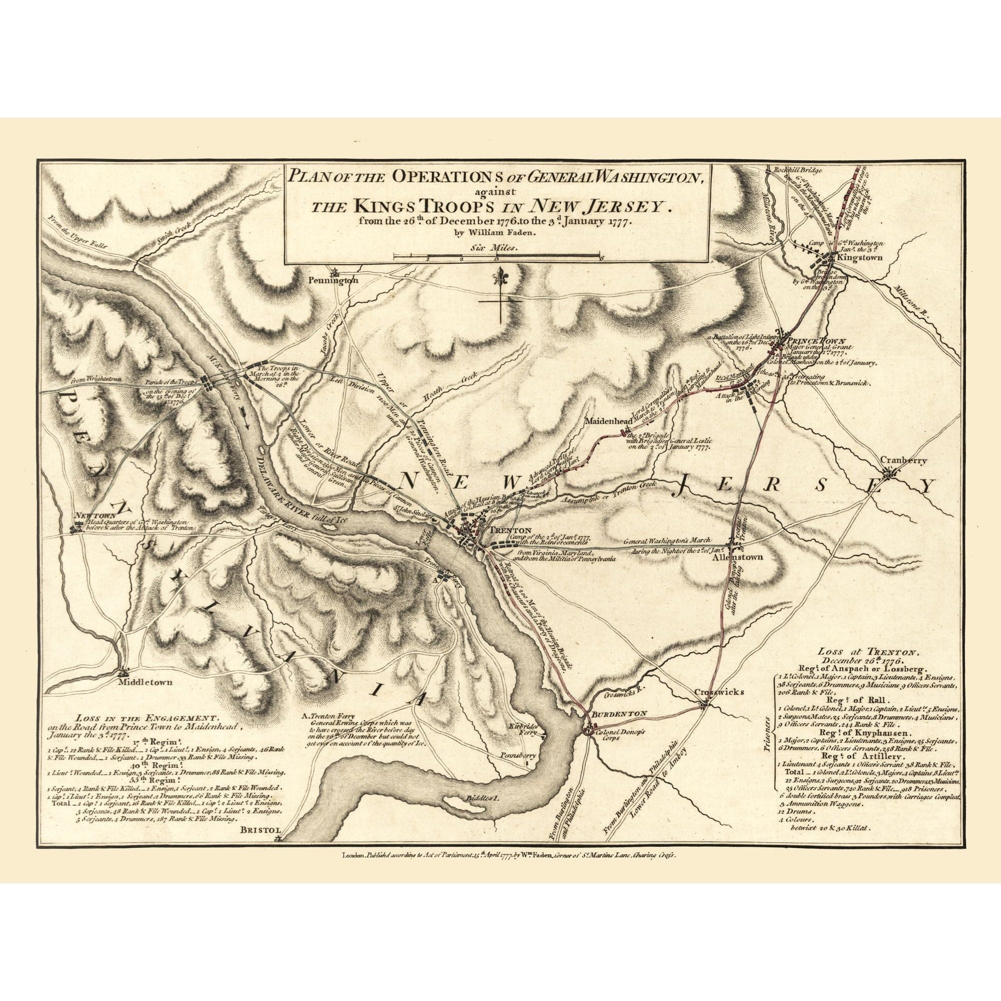 Historic Revolutionary War Map - New Jersey General Washington ...