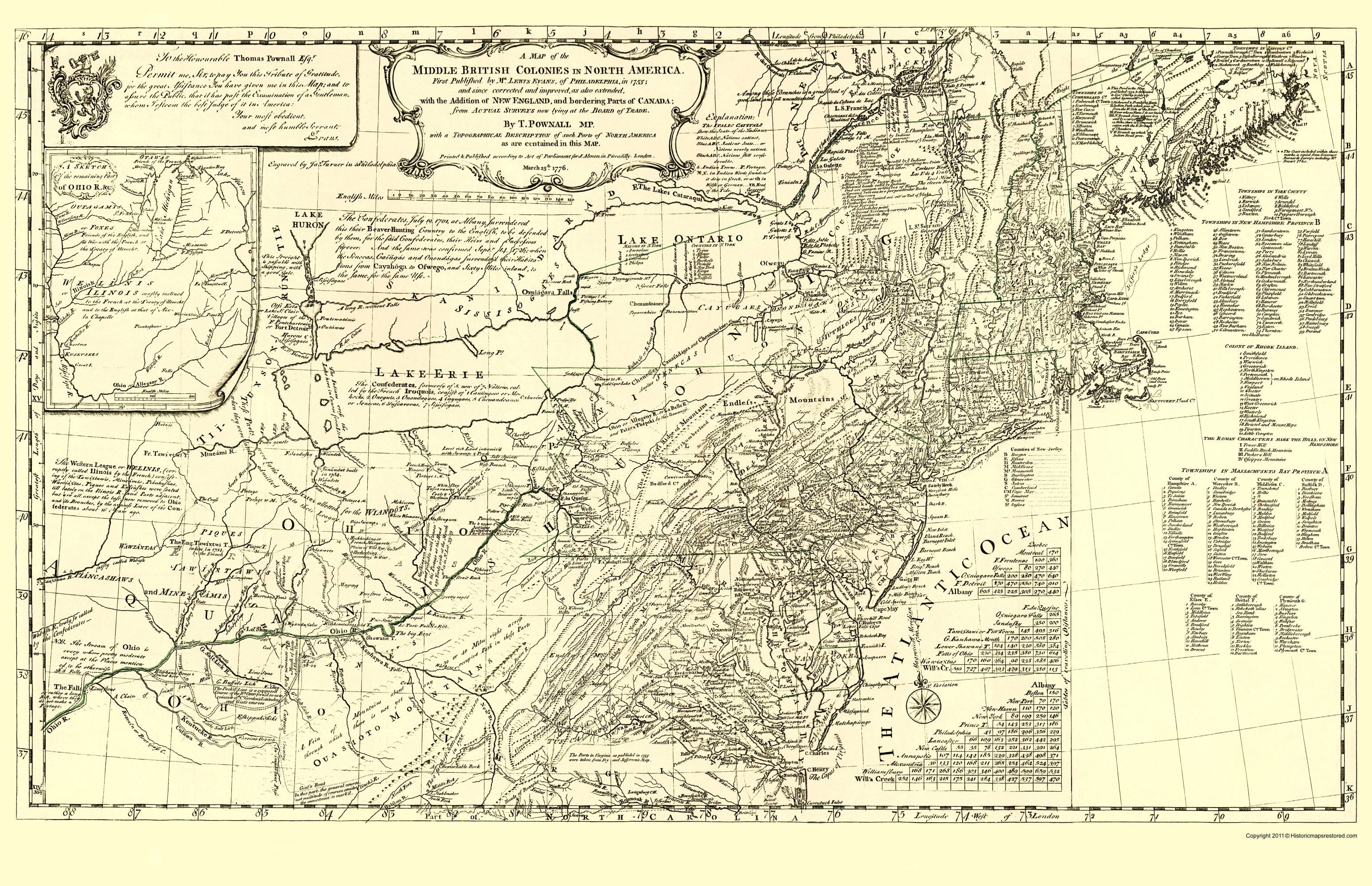 Historic Revolutionary War Map - North America British Colonies ...