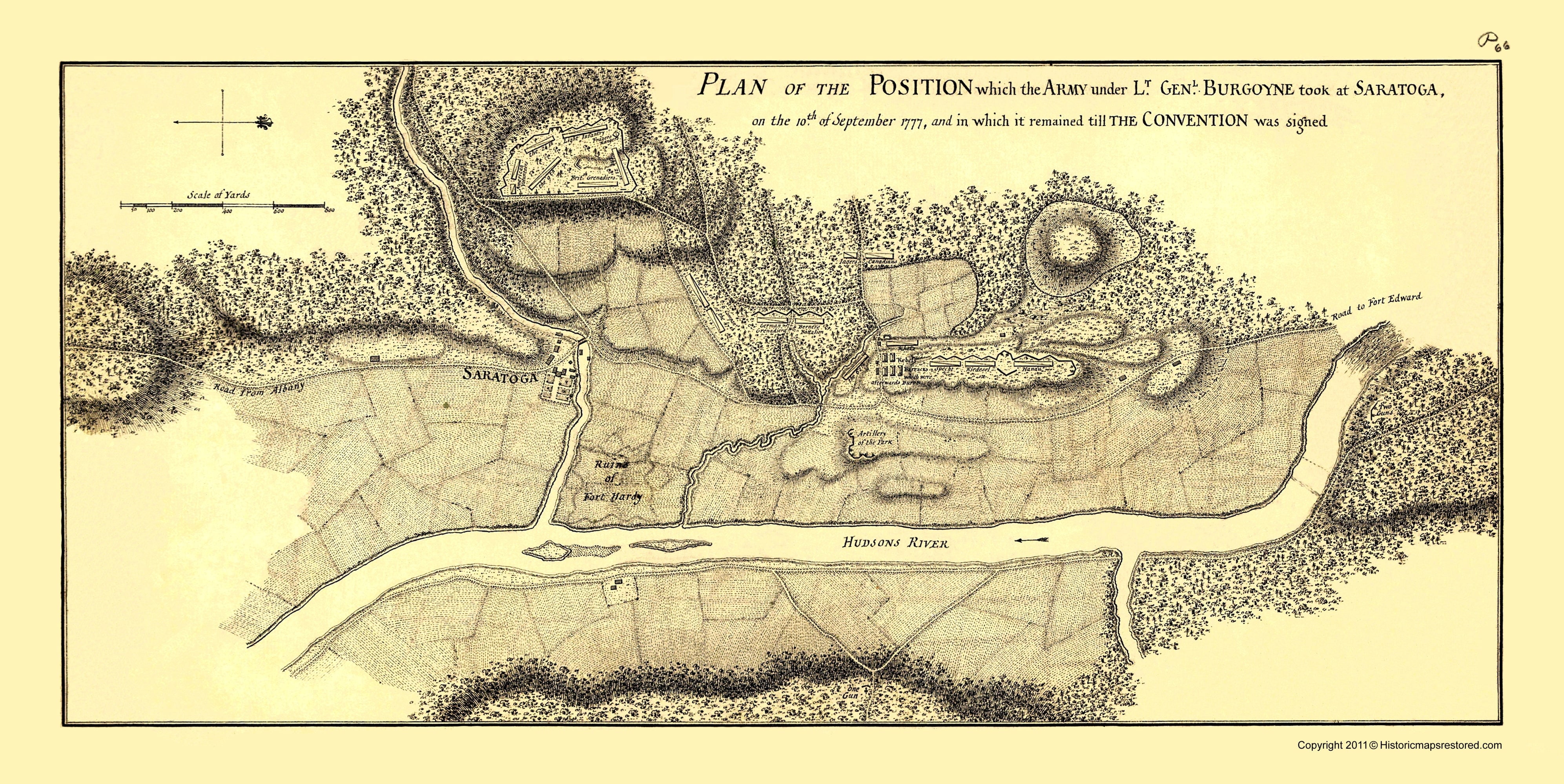 Historic Revolutionary War Map - Saratoga Burgoyne Position - 1777 - 23 ...