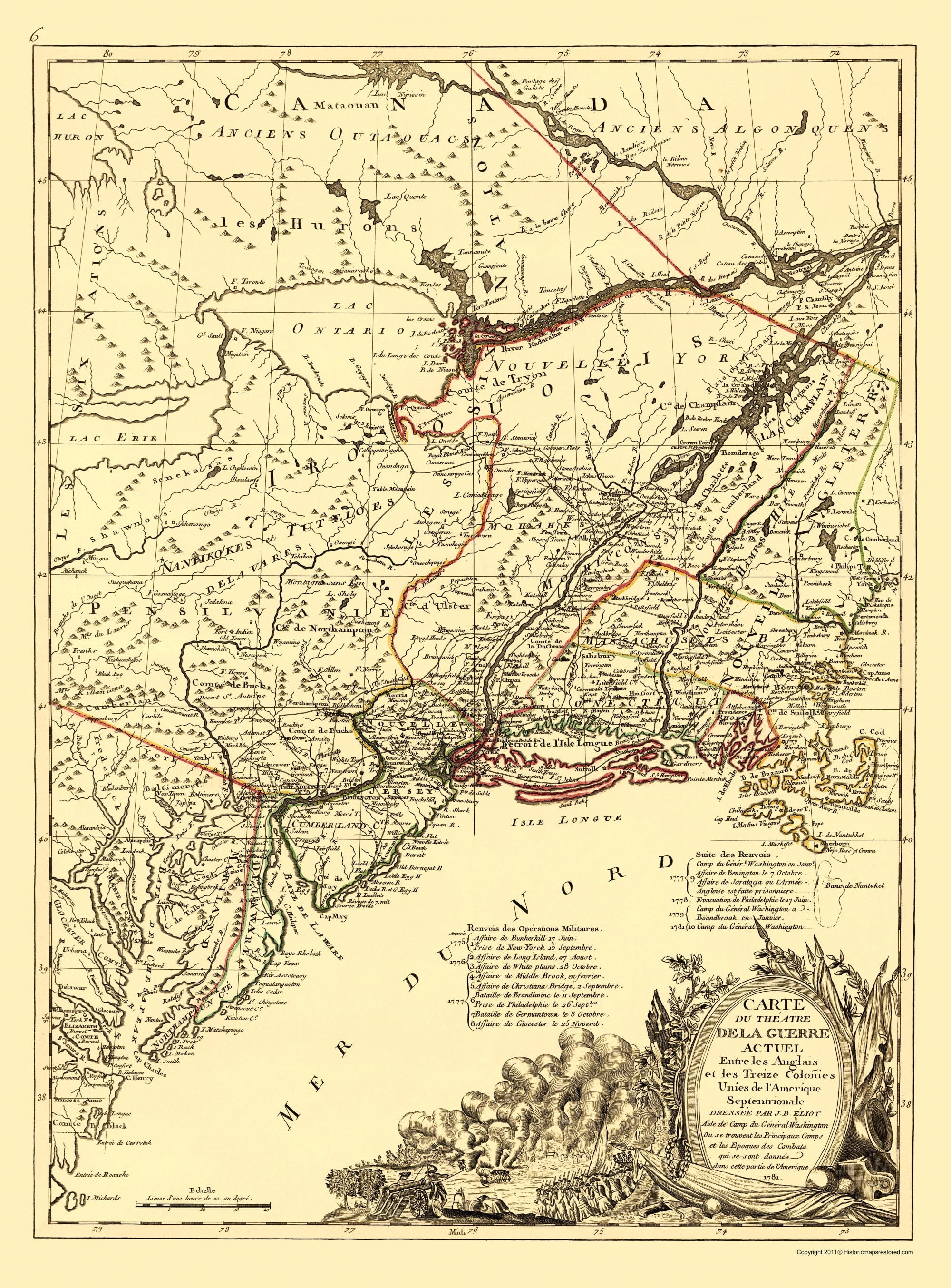 Historic Revolutionary War Map - Thirteen Colonies North America ...