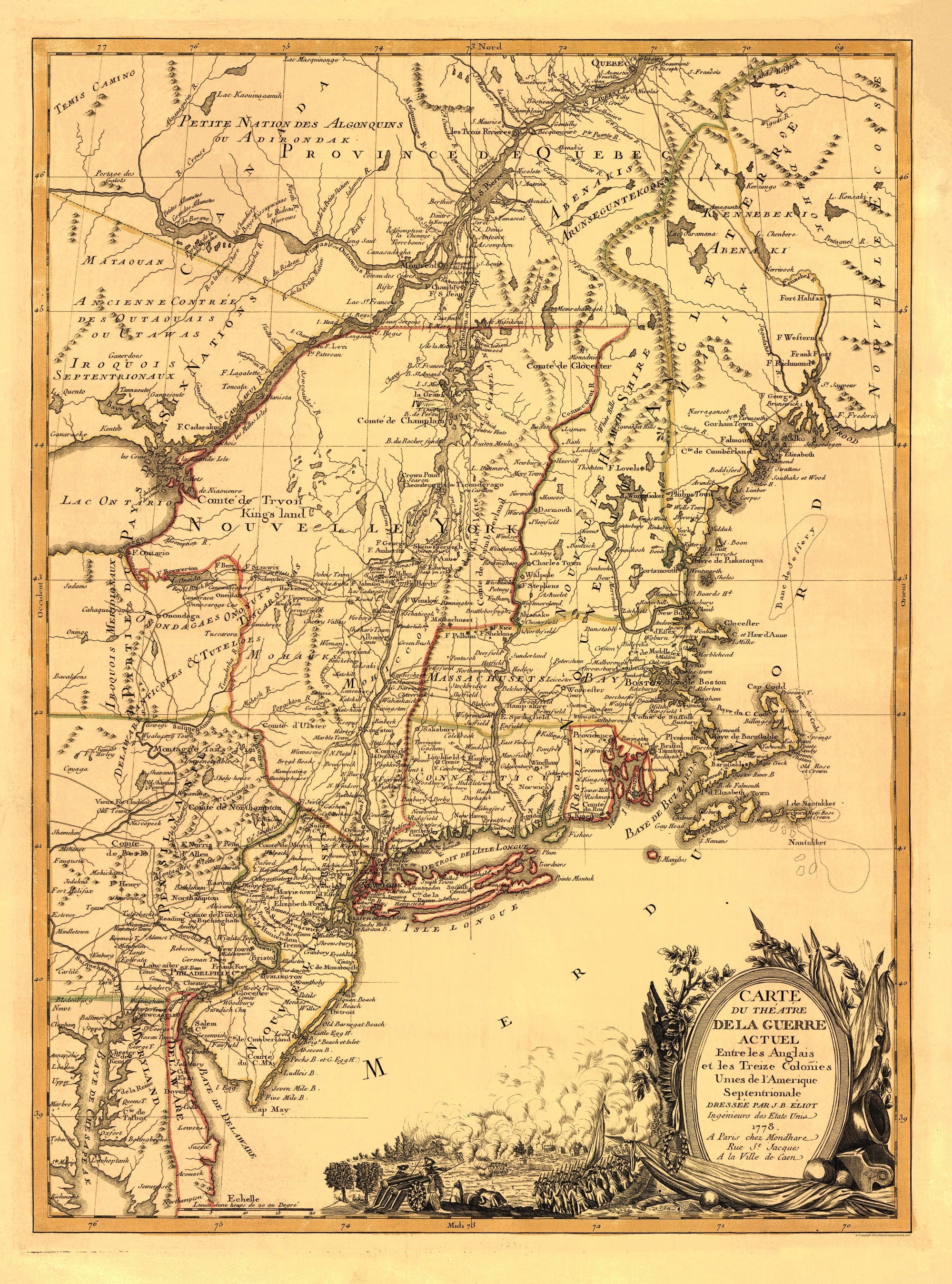 Historic Revolutionary War Map - Thirteen Colonies Theatre - Eliot 1778 ...