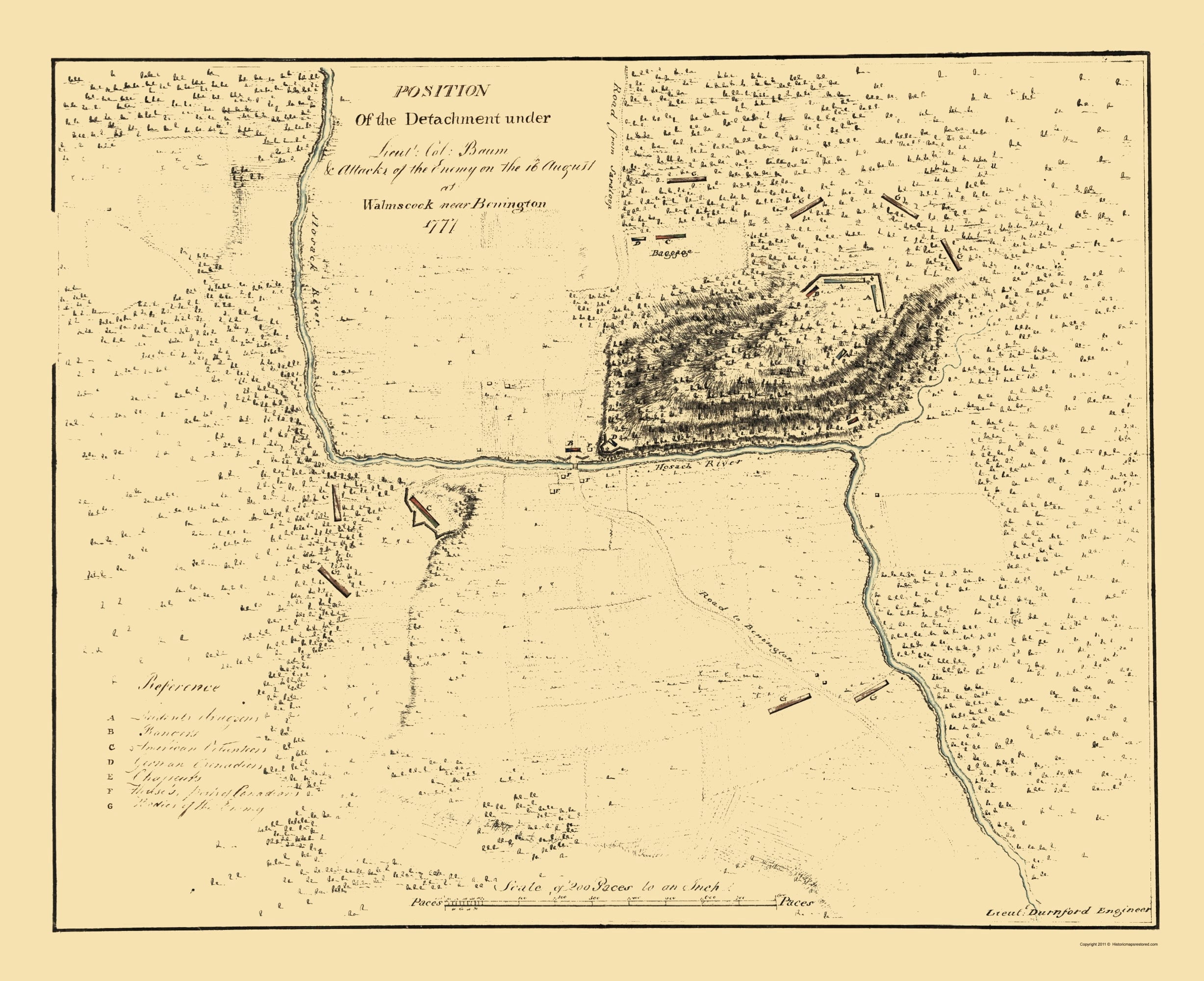 Historic Revolutionary War Map - Walmscock Bennington Baum Position ...