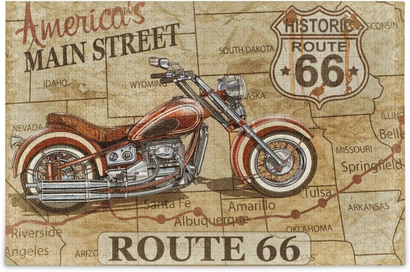 Historic Route 66 Jigsaw Puzzle Pieces Vintage Motorcycle Large ...