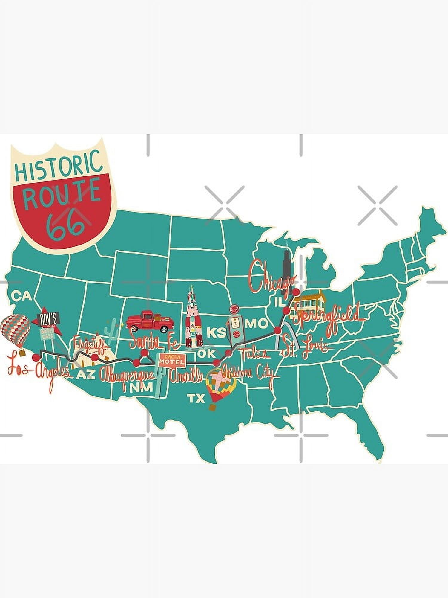 Historic Route 66 Map Poster Framed-unframed - Walmart.com