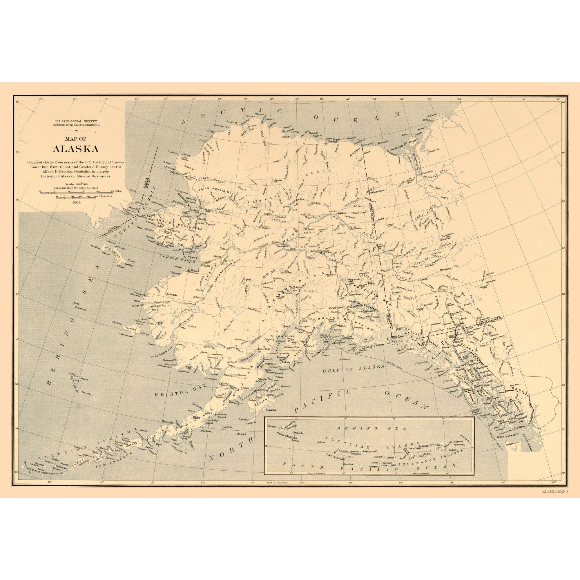 Historic State Map - Alaska - Brooks 1909 - 32.11 x 23 - Vintage Wall ...