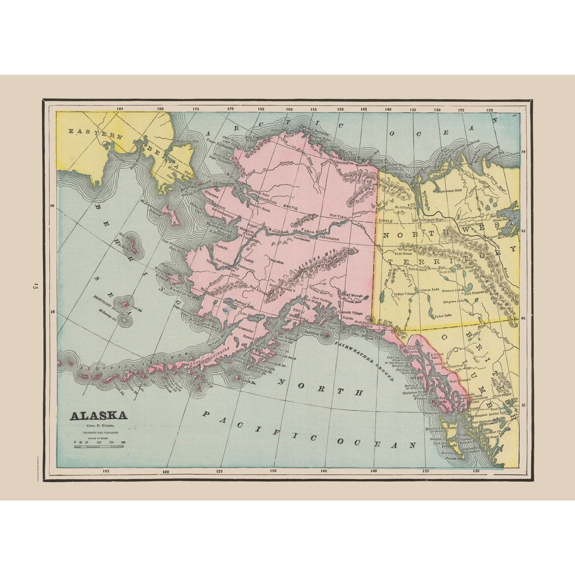 Historic State Map - Alaska - Cram 1892 - 31.05 x 23 - Vintage Wall Art ...