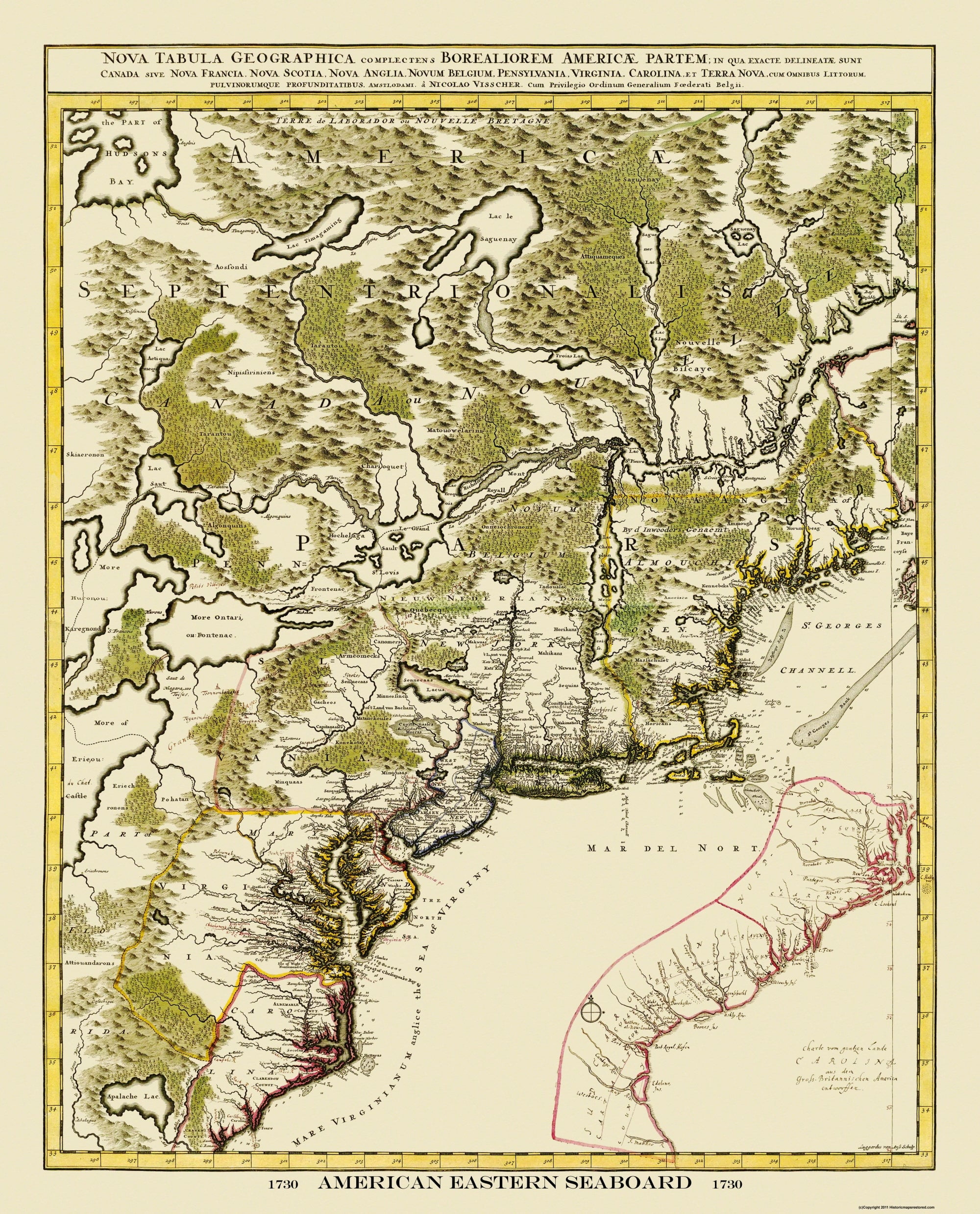 Historic State Map - American Eastern Seaboard - 1730 - 23 x 28.5 ...