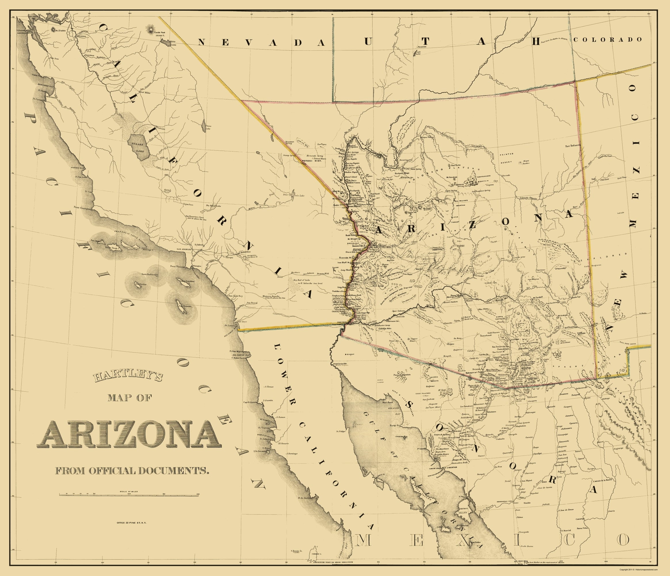 Historic State Map - Arizona - Hartley 1863 - 23 x 26.78 - Vintage Wall ...