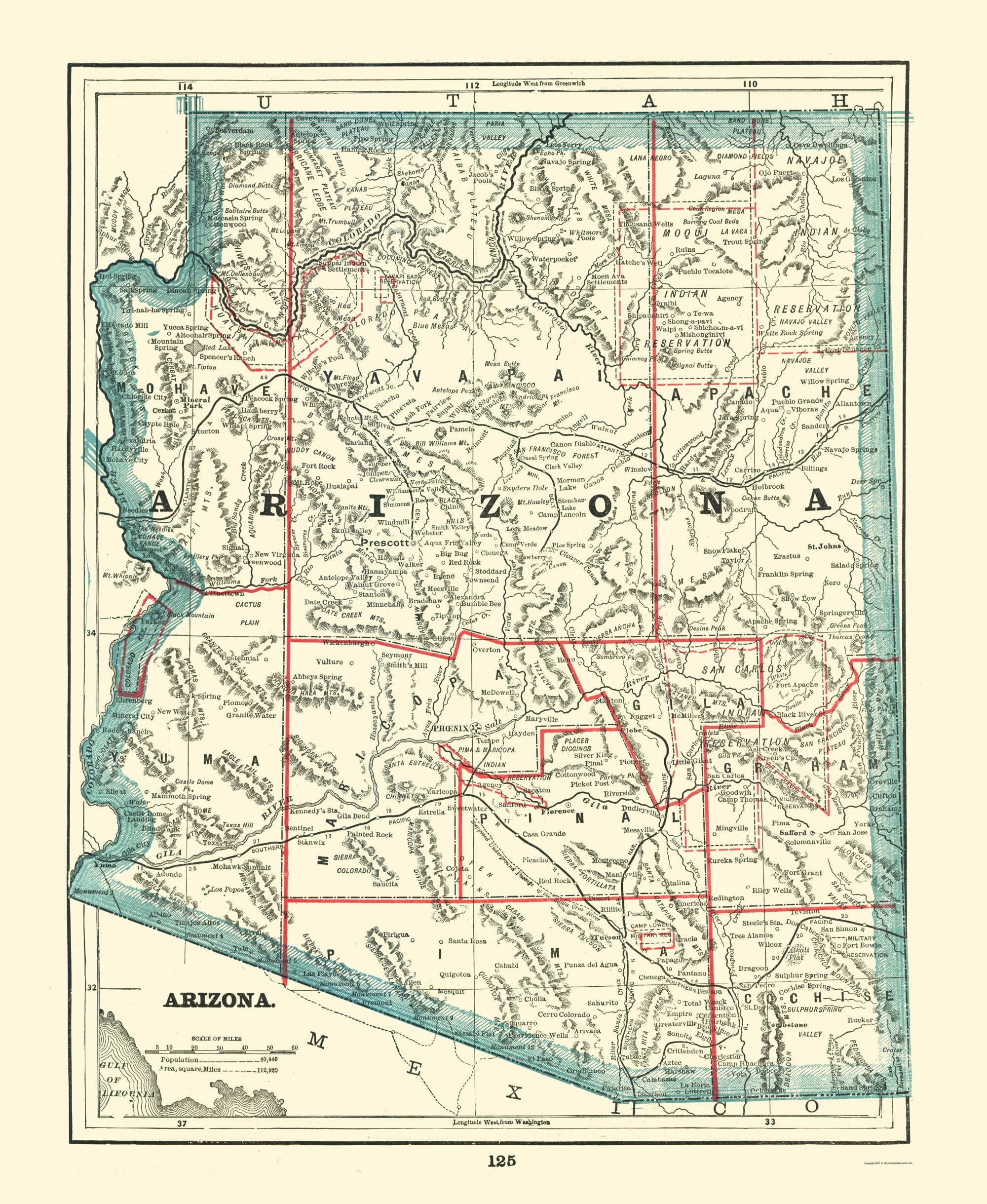 Historic State Map - Arizona - Rathbun 1893 - Vintage Wall Art ...