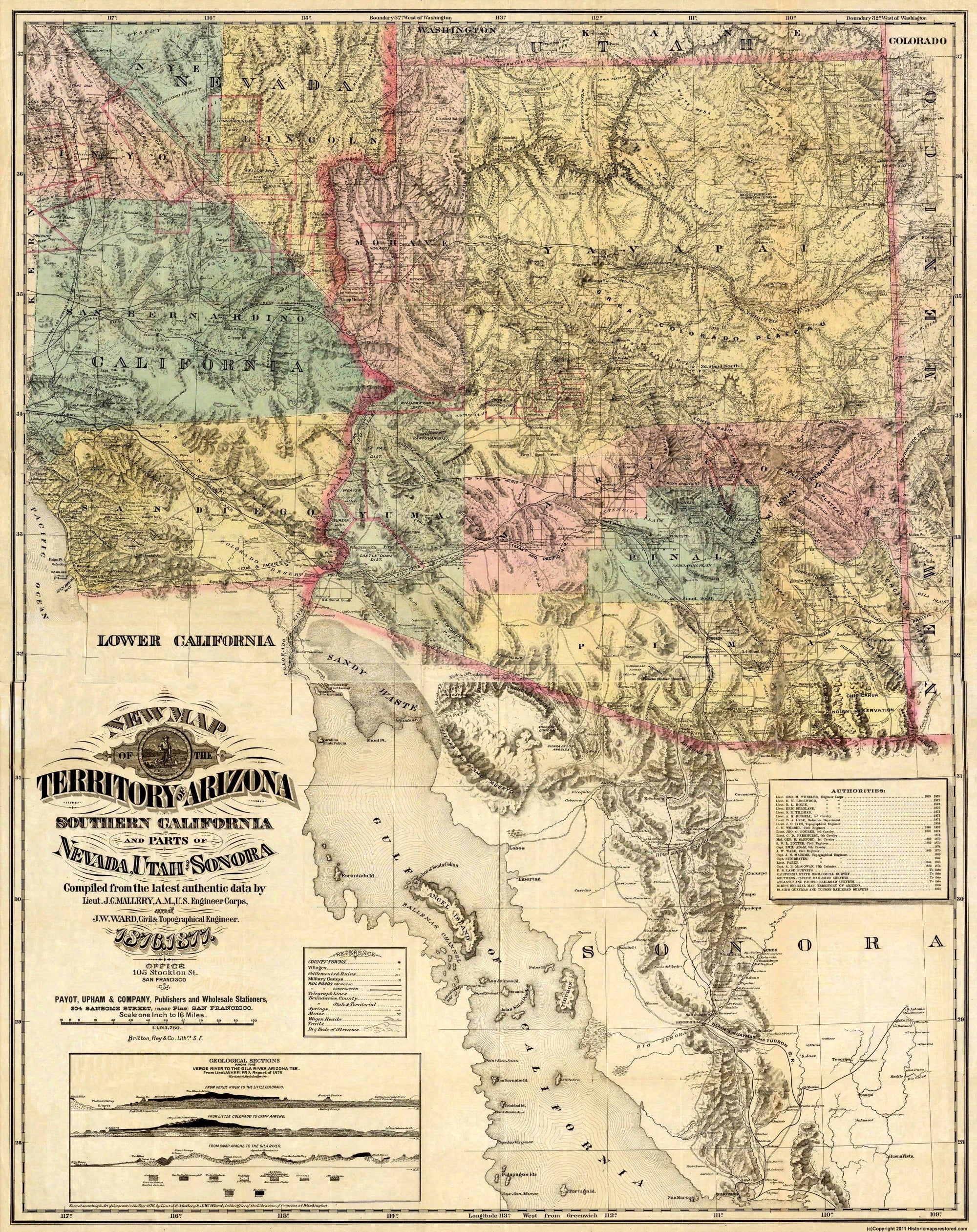 Historic State Map - Arizona Territory - Britton 1877 - 23 x 29.00 - Vintage Wall Art - Walmart.com