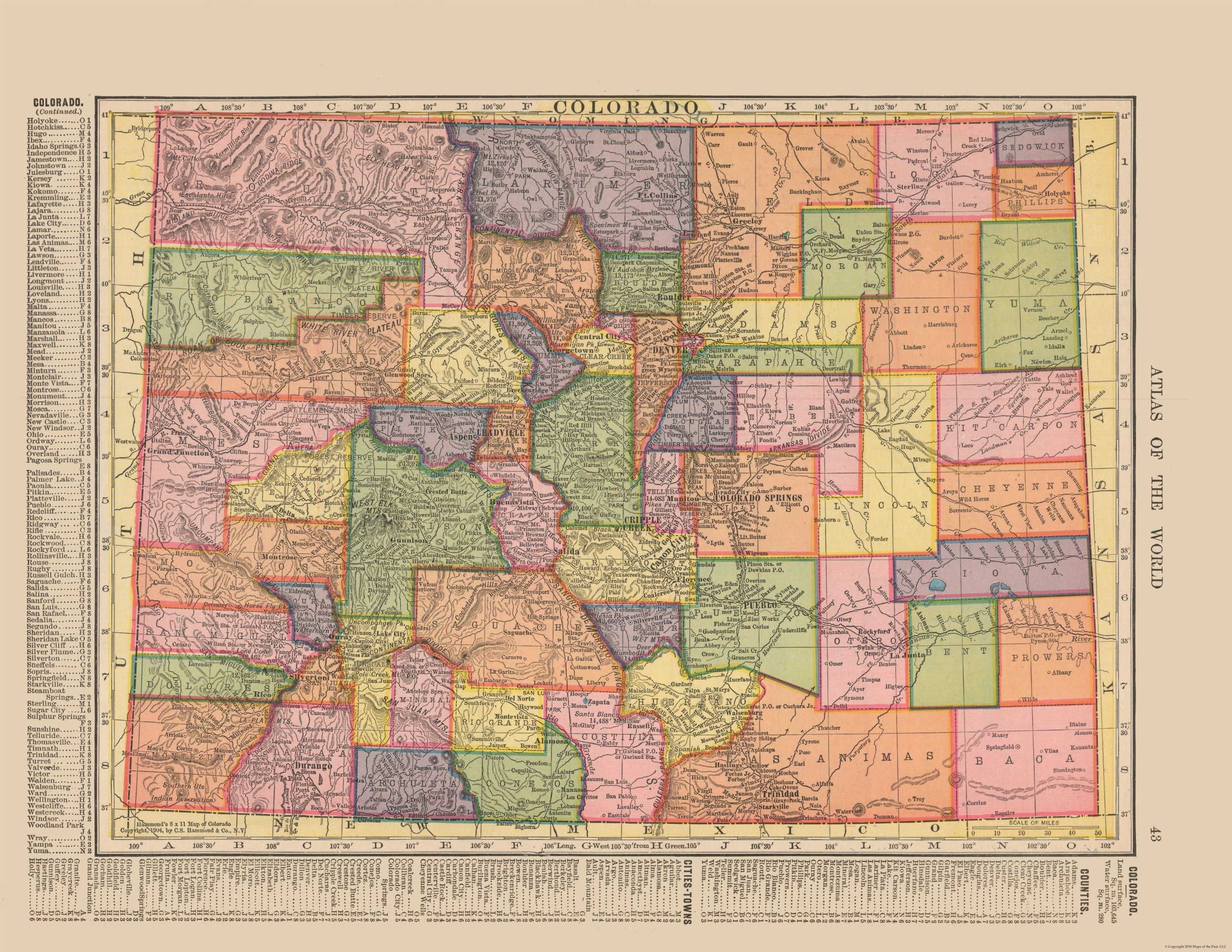 Historic State Map - Colorado - Hammond 1910 - 29.76 x 23 - Vintage ...