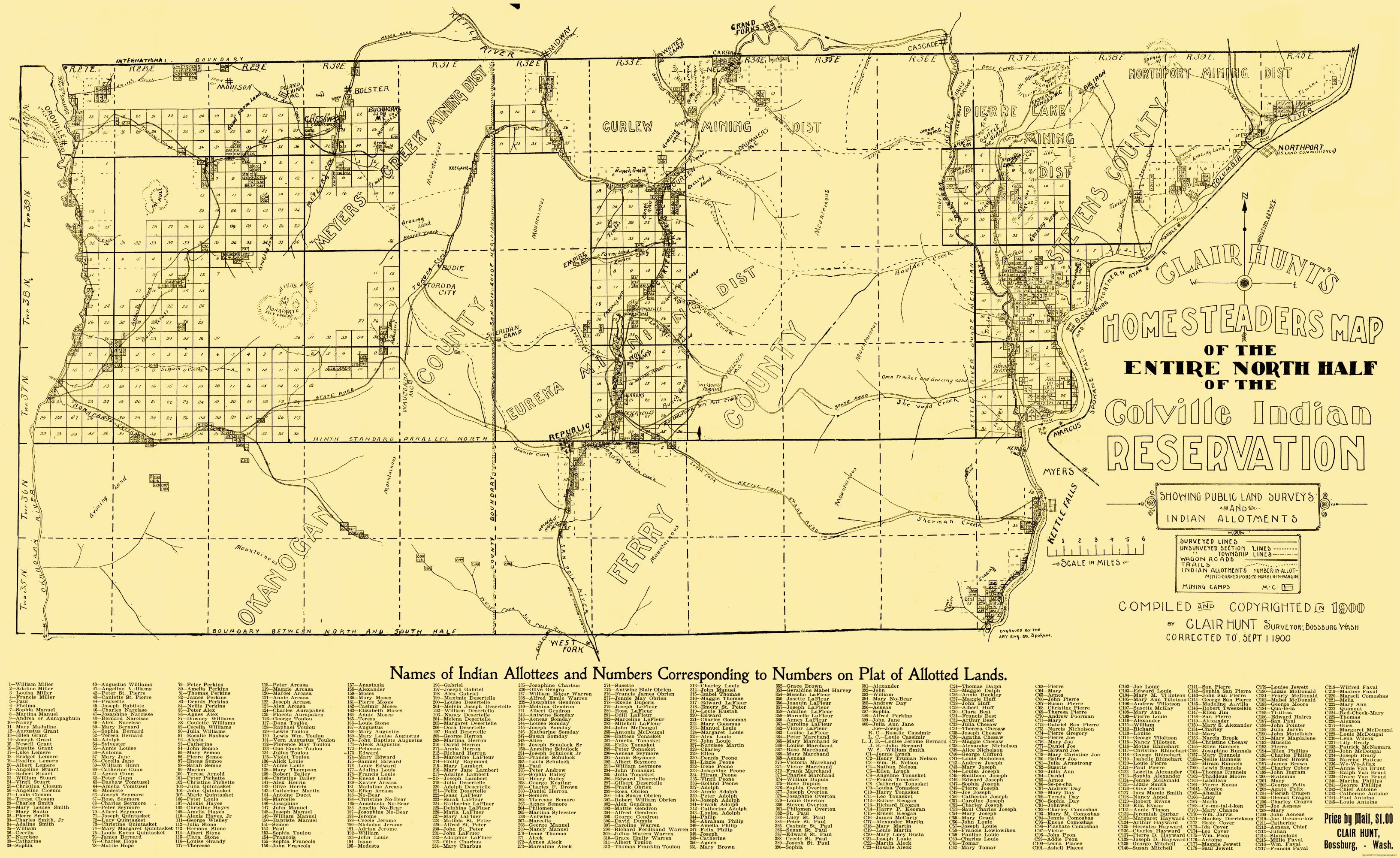 Historic State Map - Colville Indian Reservation Northern Counties ...