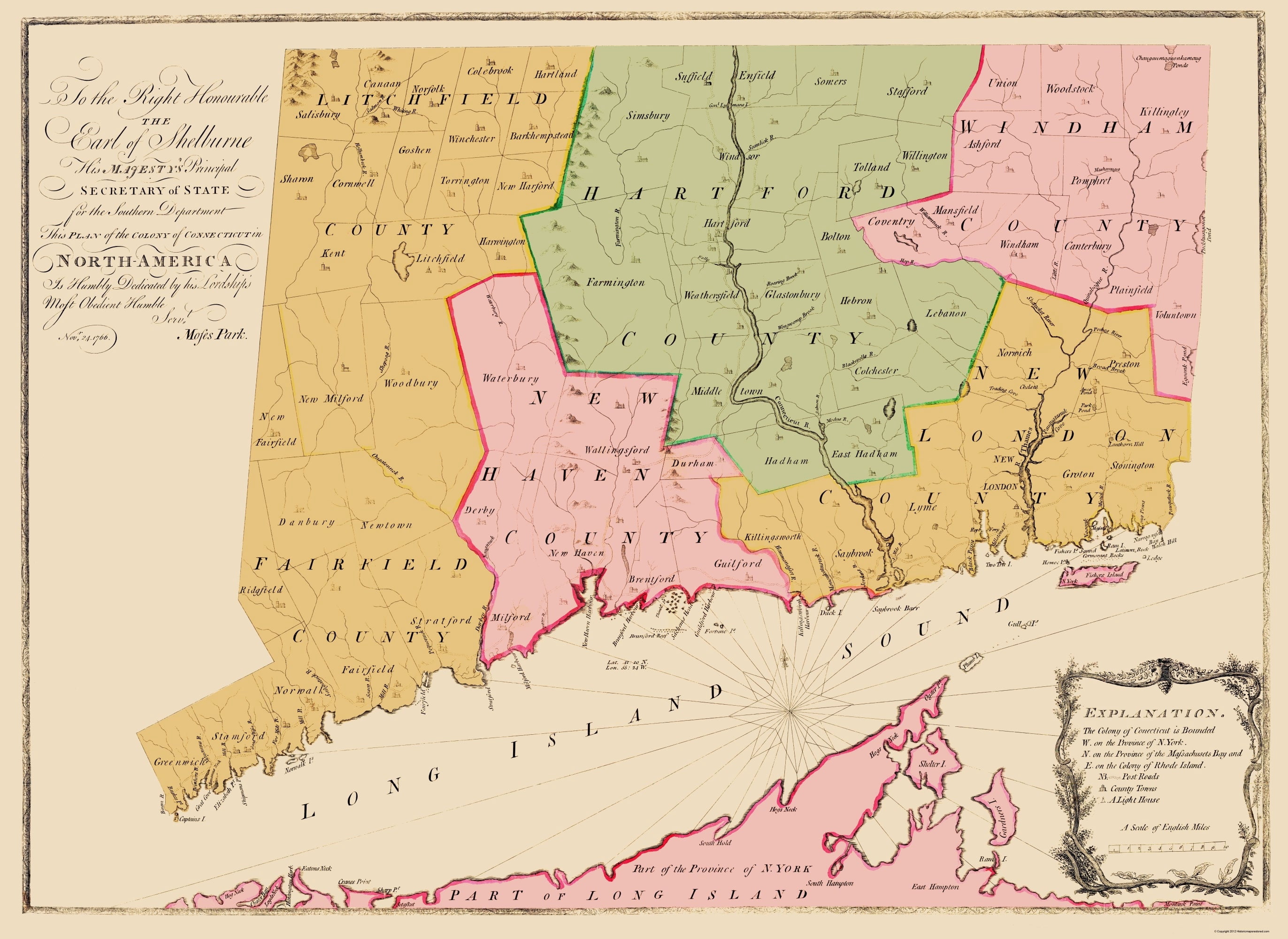 Historic State Map - Connecticut Colony - 1766 - Vintage Wall Art ...