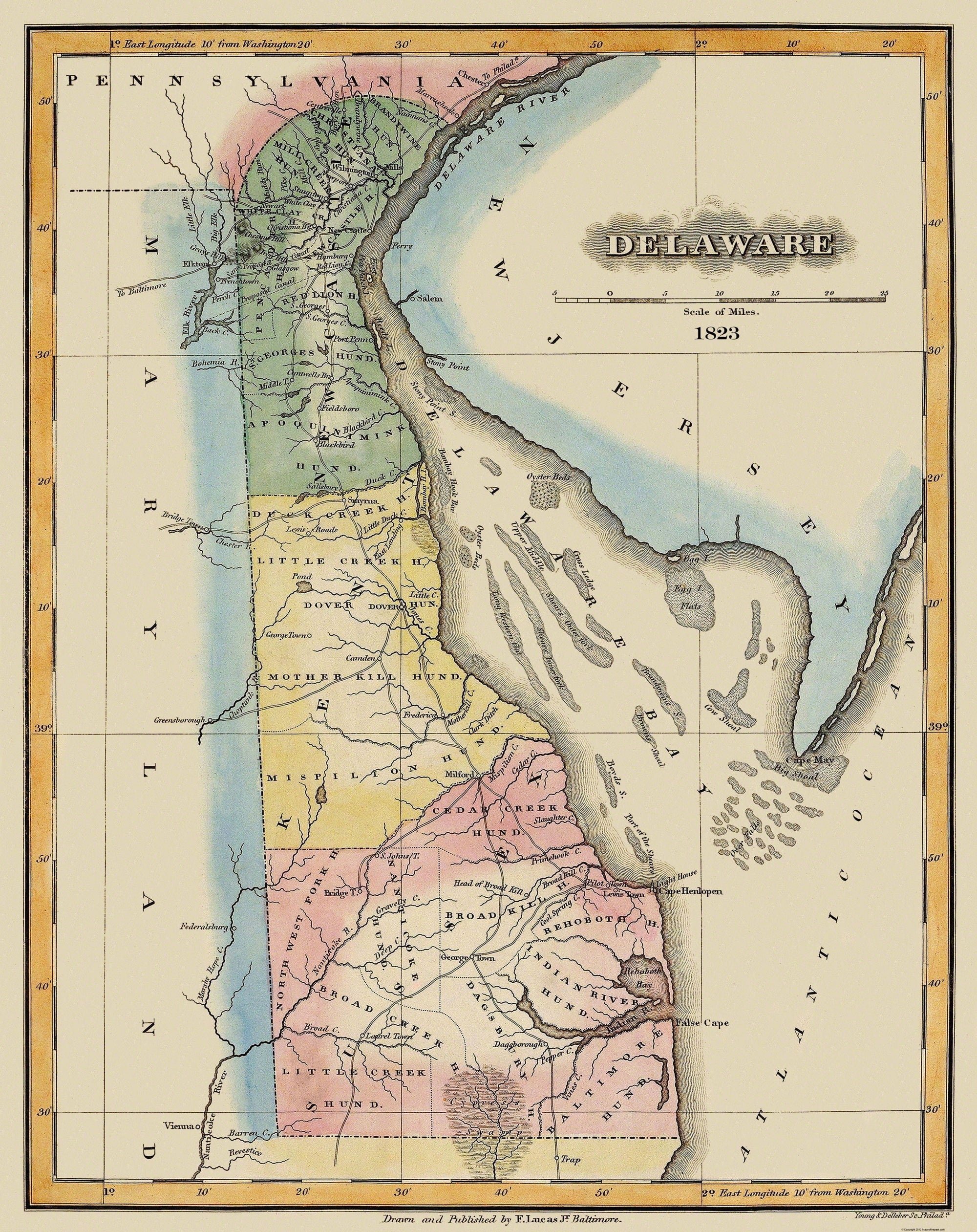 Historic State Map - Delaware - Lucas 1823 - Vintage Wall Art - Walmart.com