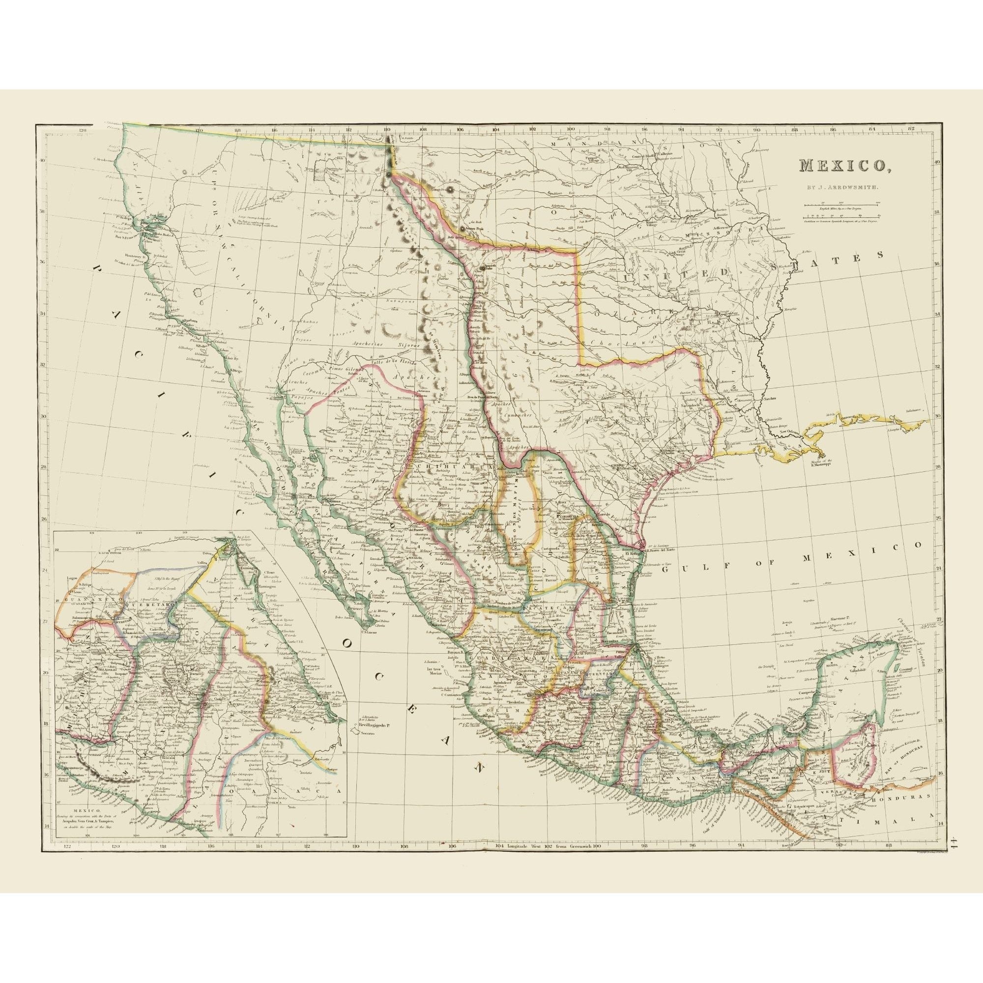 Historic State Map - Early Texas Mexico - Arrowsmith 1844 - 28.14 x 23 ...