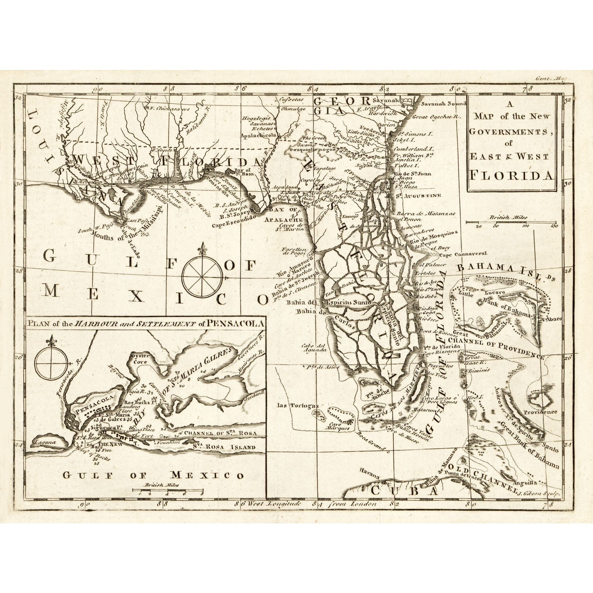 Historic State Map - Florida - Gibson 1763 - 30.08 x 23 - Vintage Wall ...