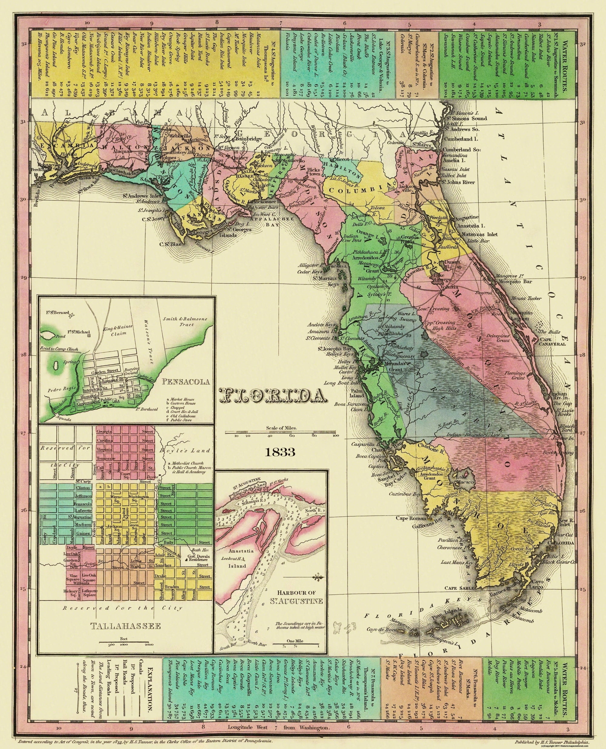 Historic State Map - Florida - Tanner 1833 - Vintage Wall Art - Walmart.com
