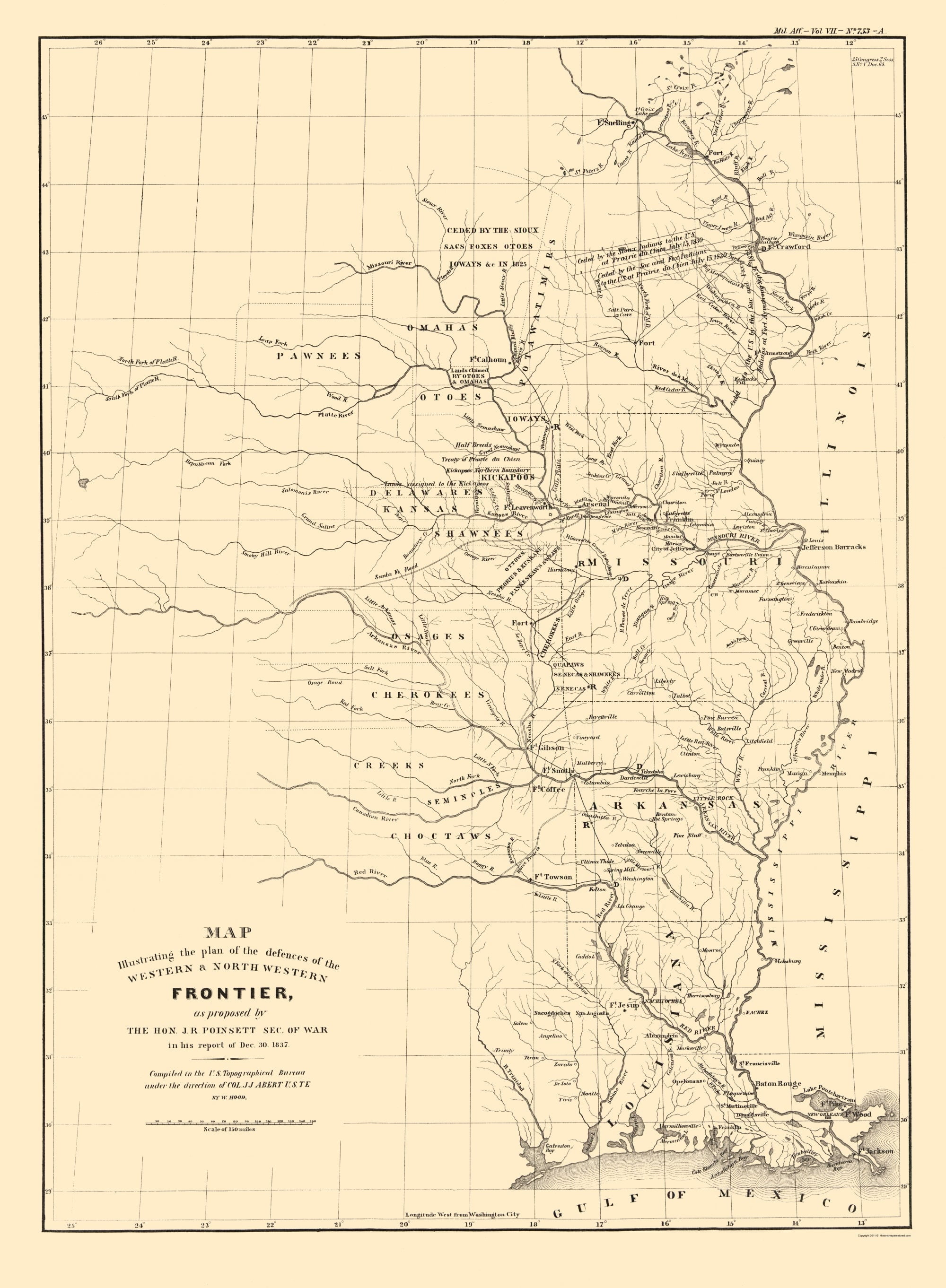 Historic State Map - Frontier North Western Defenses - Poinsett 1837 ...