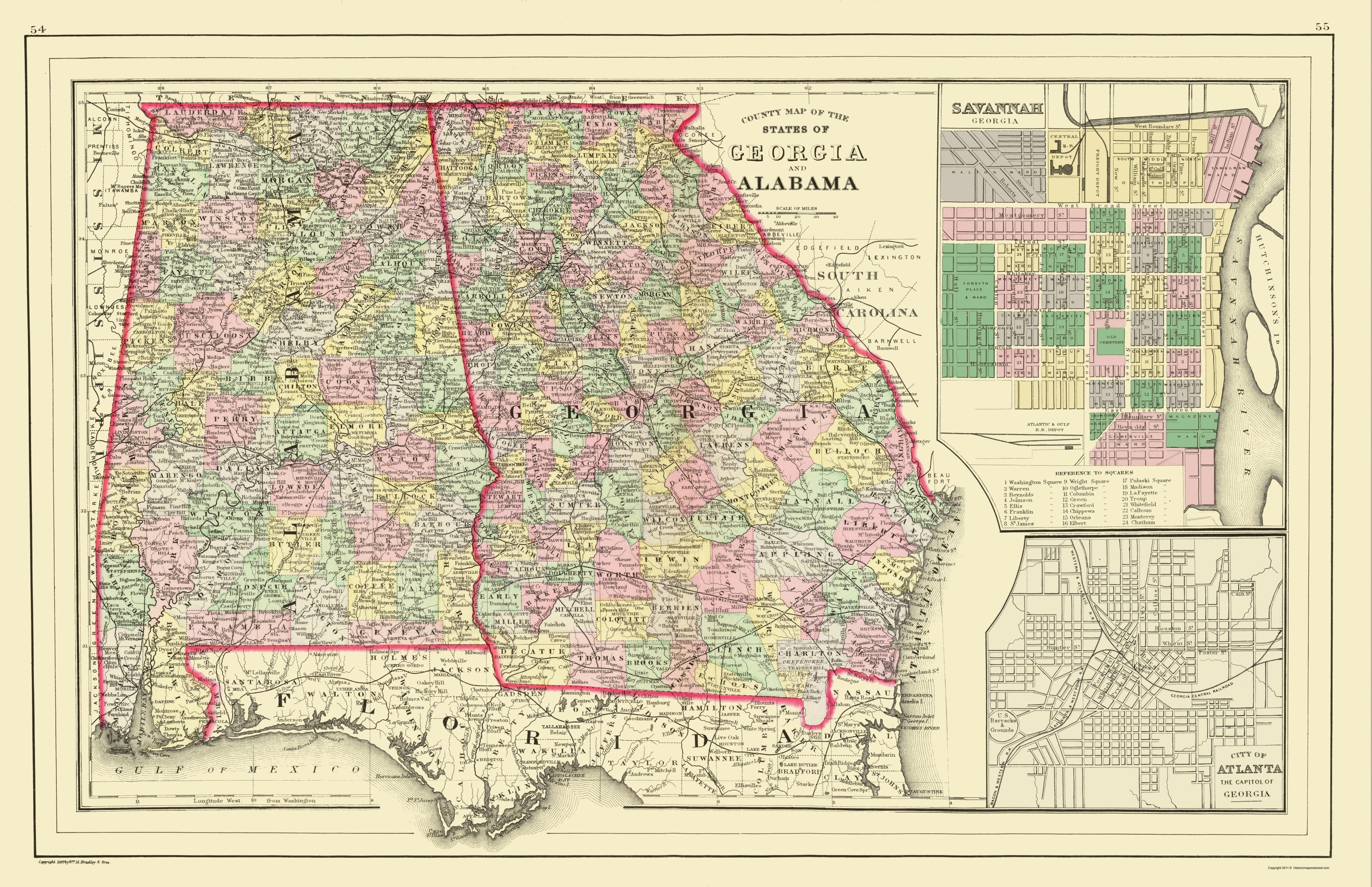 Historic State Map - Georgia Alabama - Mitchell 1890 - Vintage Wall Art ...