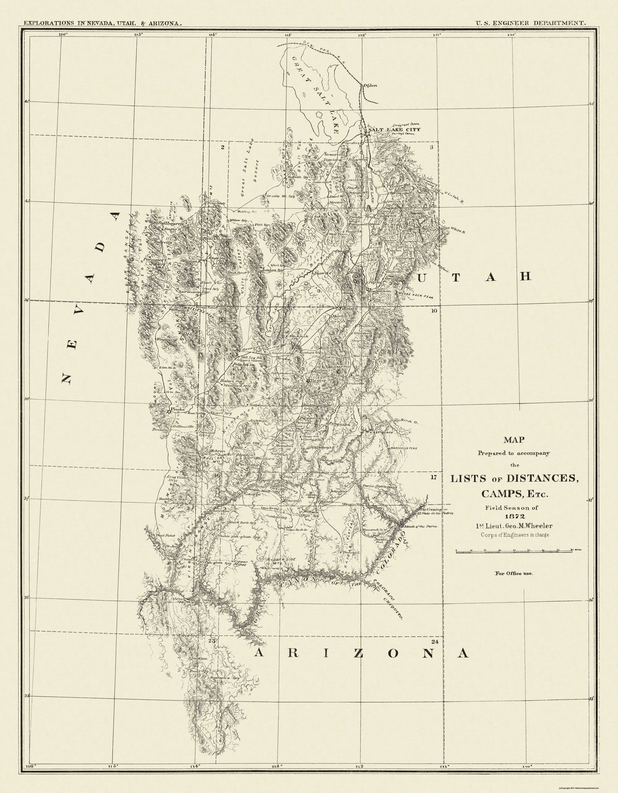 Historic State Map - Grand Canyon Camp District - Wheeler 1872 - 23 x ...