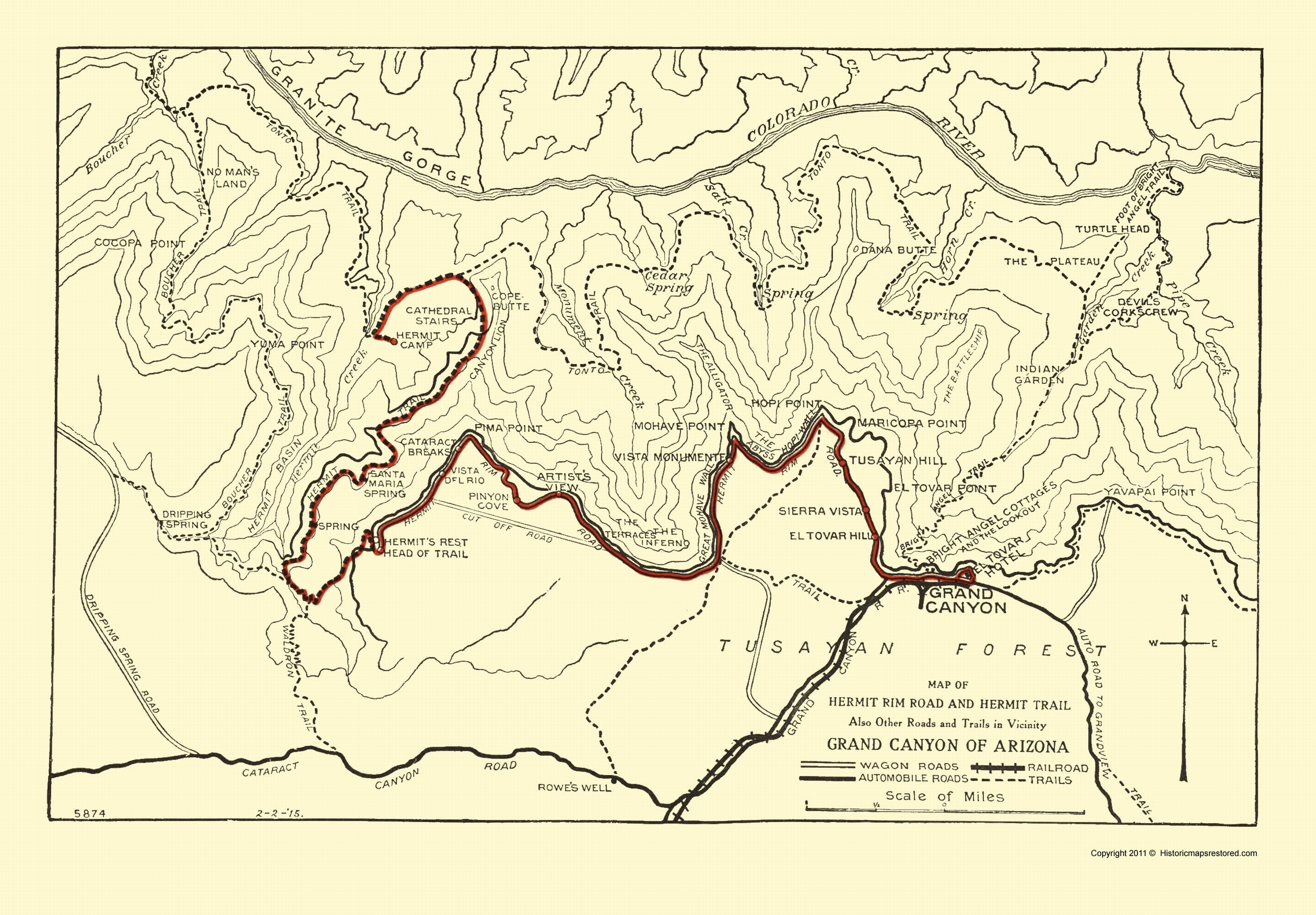 Historic State Map - Hermit Rim Road Grand Canyon - 1915 - Vintage Wall ...