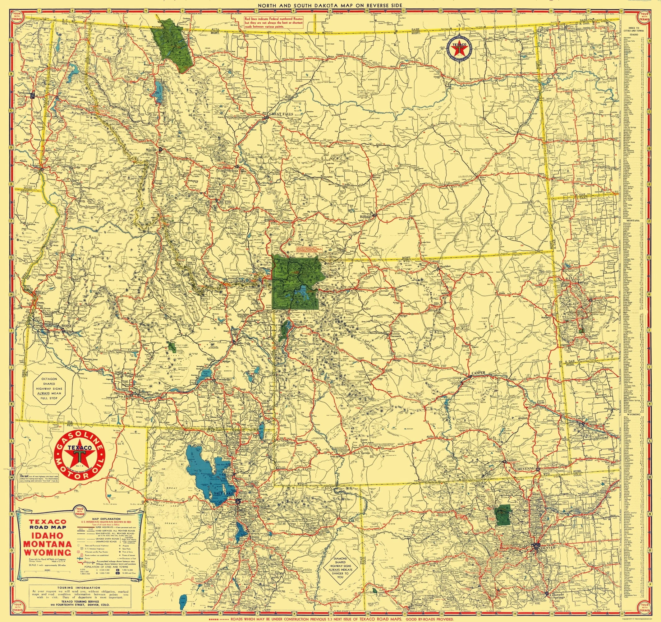 Historic State Map - Idaho Montana Wyoming - Rand McNally 1937 ...