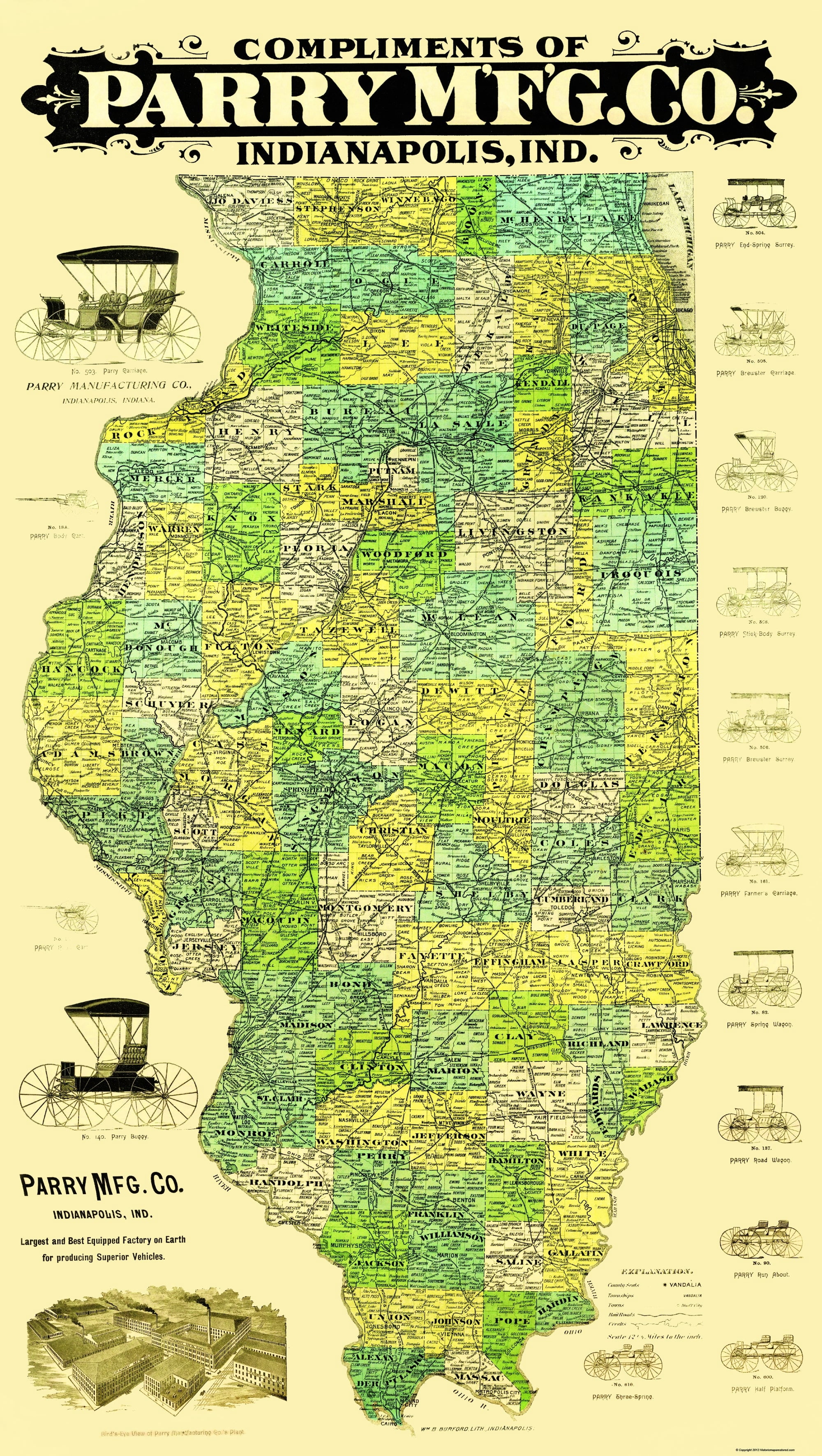 Historic State Map - Illinois - Burford 1880 - 23 x 40.73 - Vintage ...