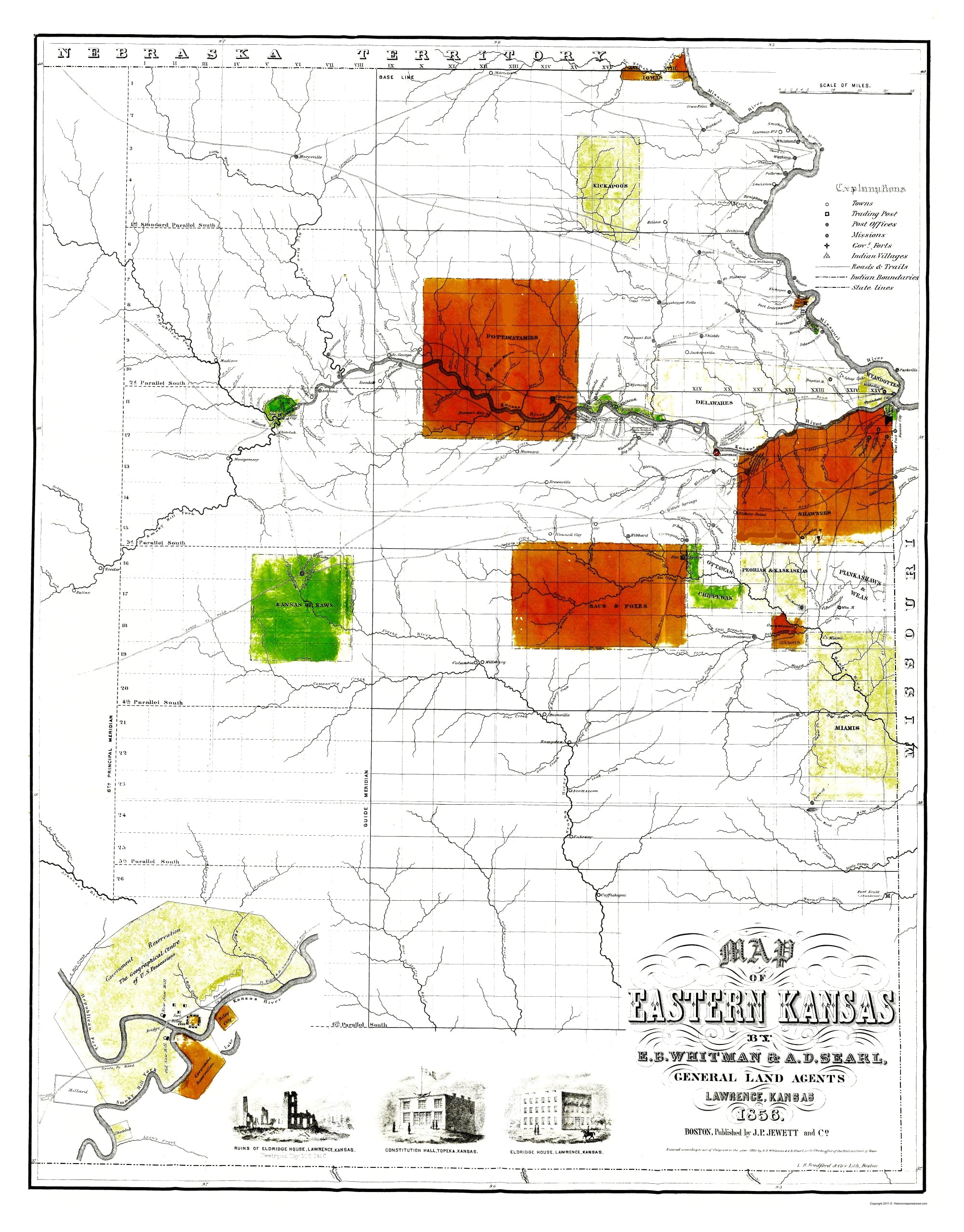 Historic State Map - Kansas Eastern - Jewett 1856 - 23 x 29.38 ...