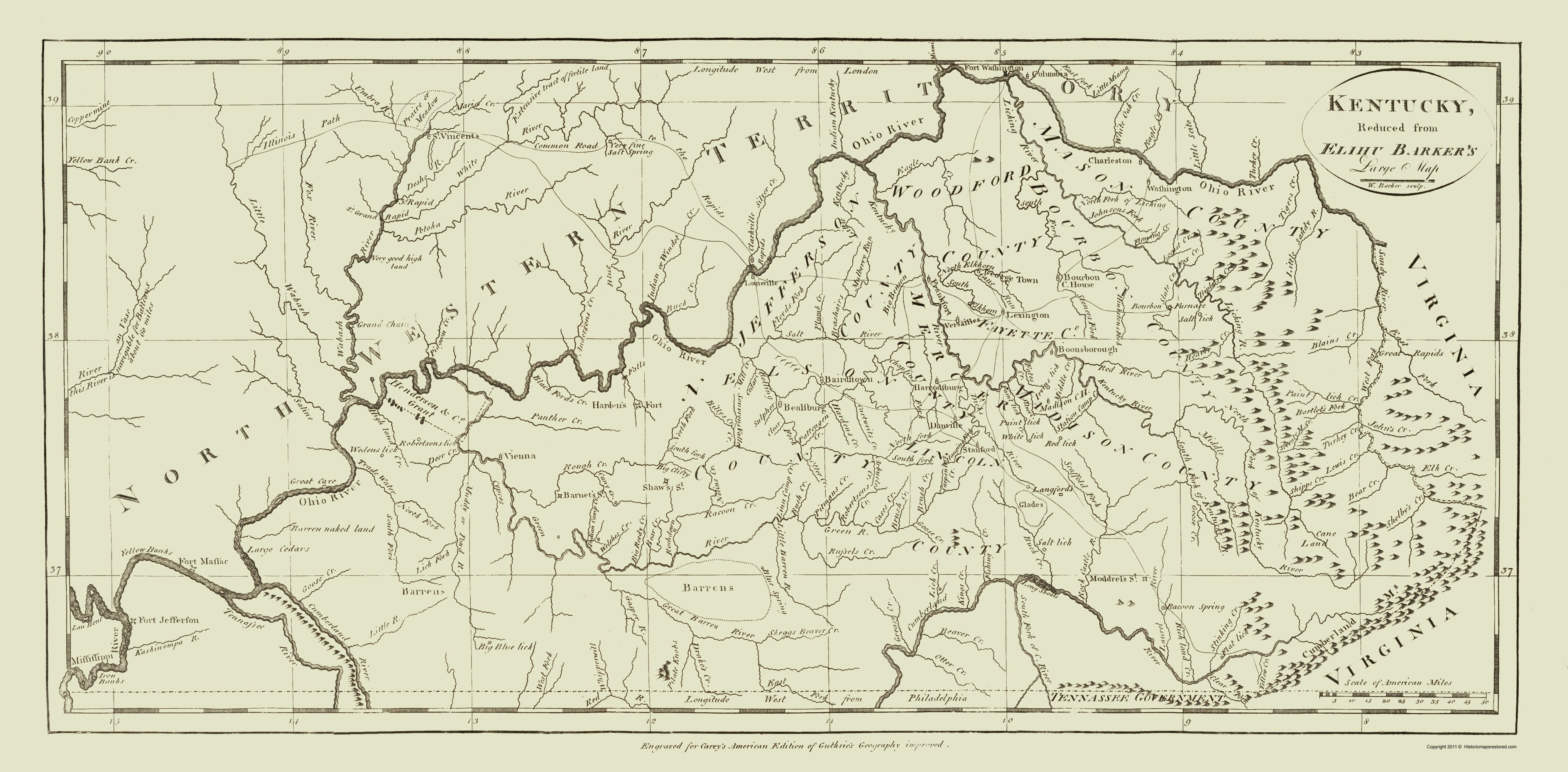 Historic State Map - Kentucky - Carey 1795 - 23 x 46.73 - Vintage Wall ...