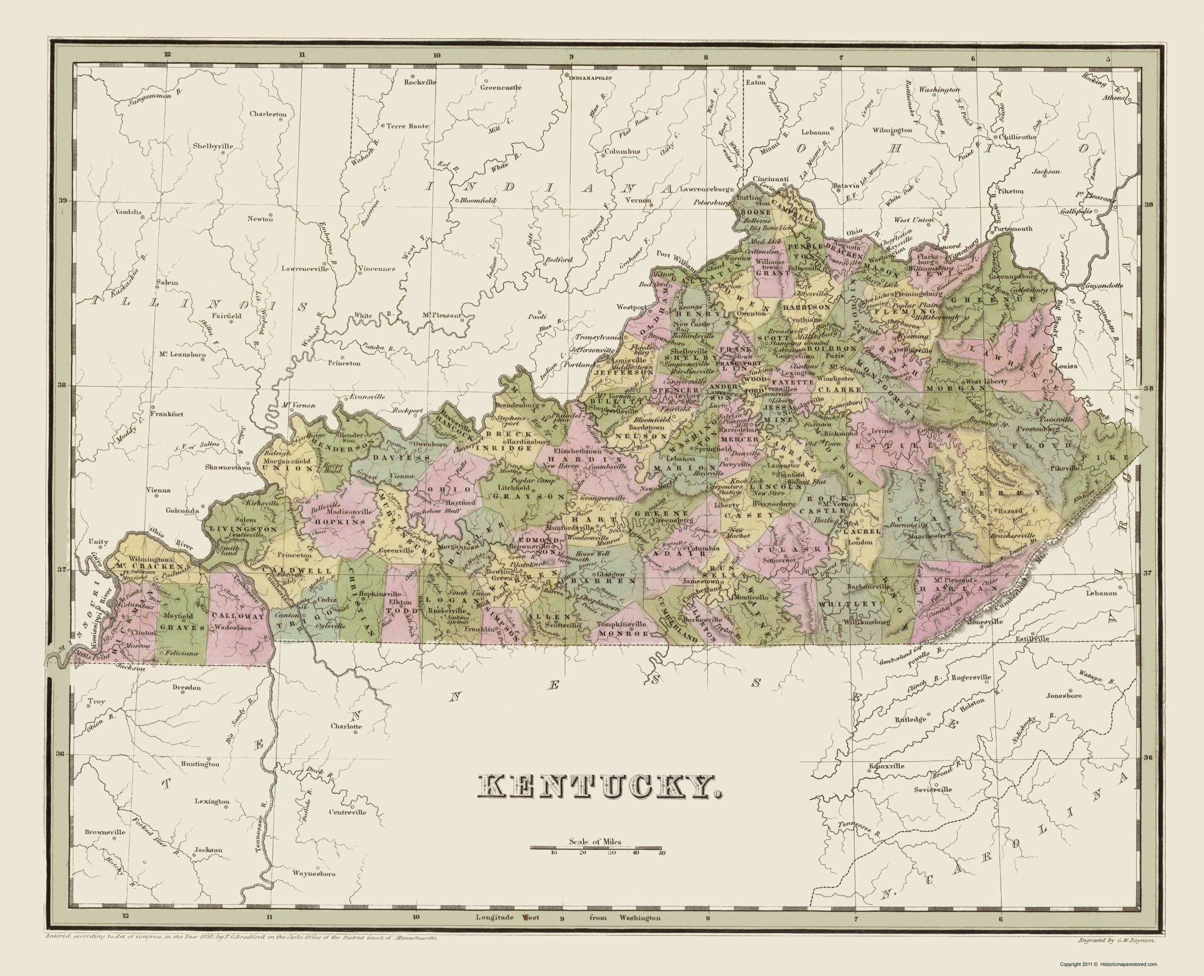Historic State Map - Kentucky - Putnam 1838 - Vintage Wall Art ...