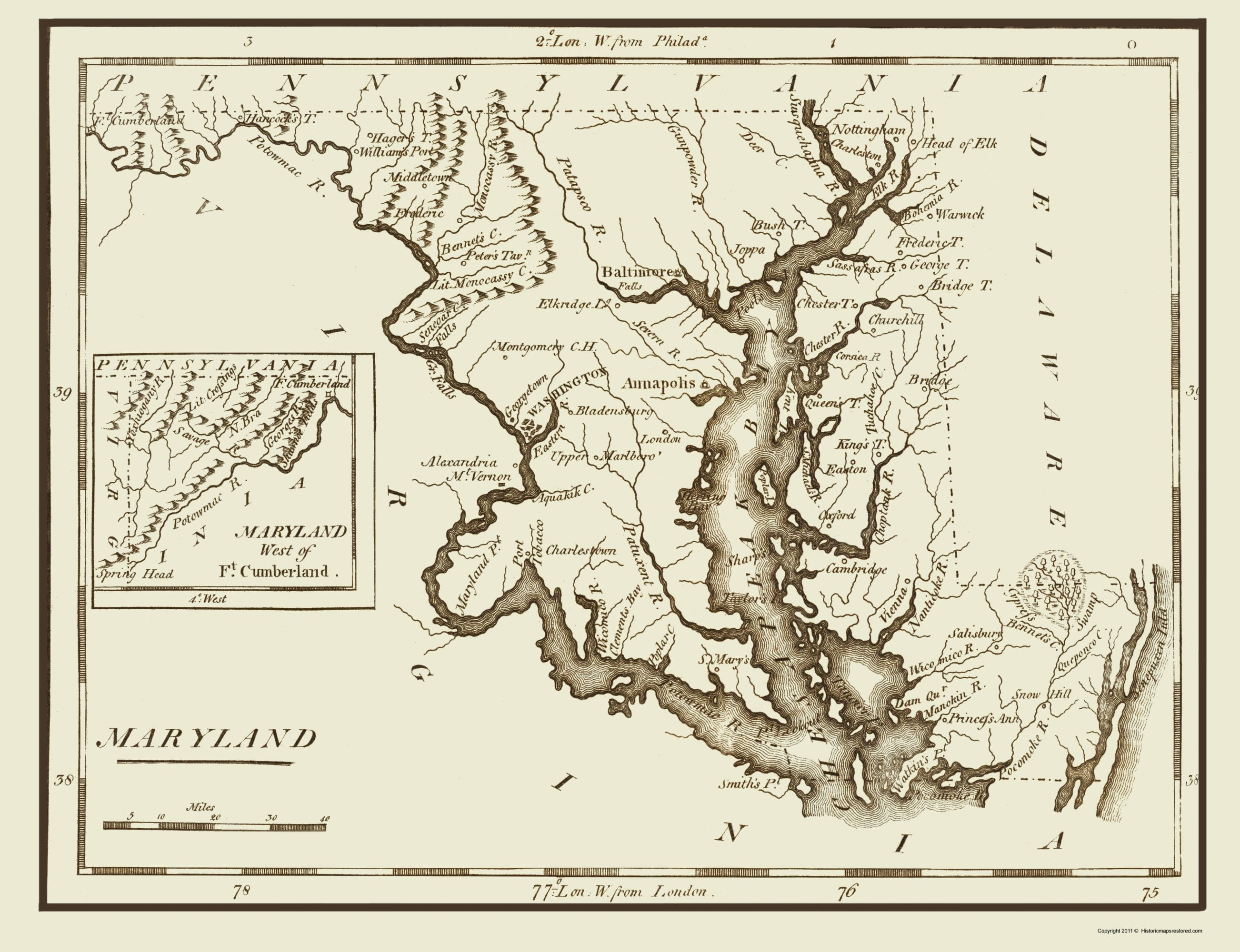 Historic State Map - Maryland - Lewis 1797 - Vintage Wall Art - Walmart.com