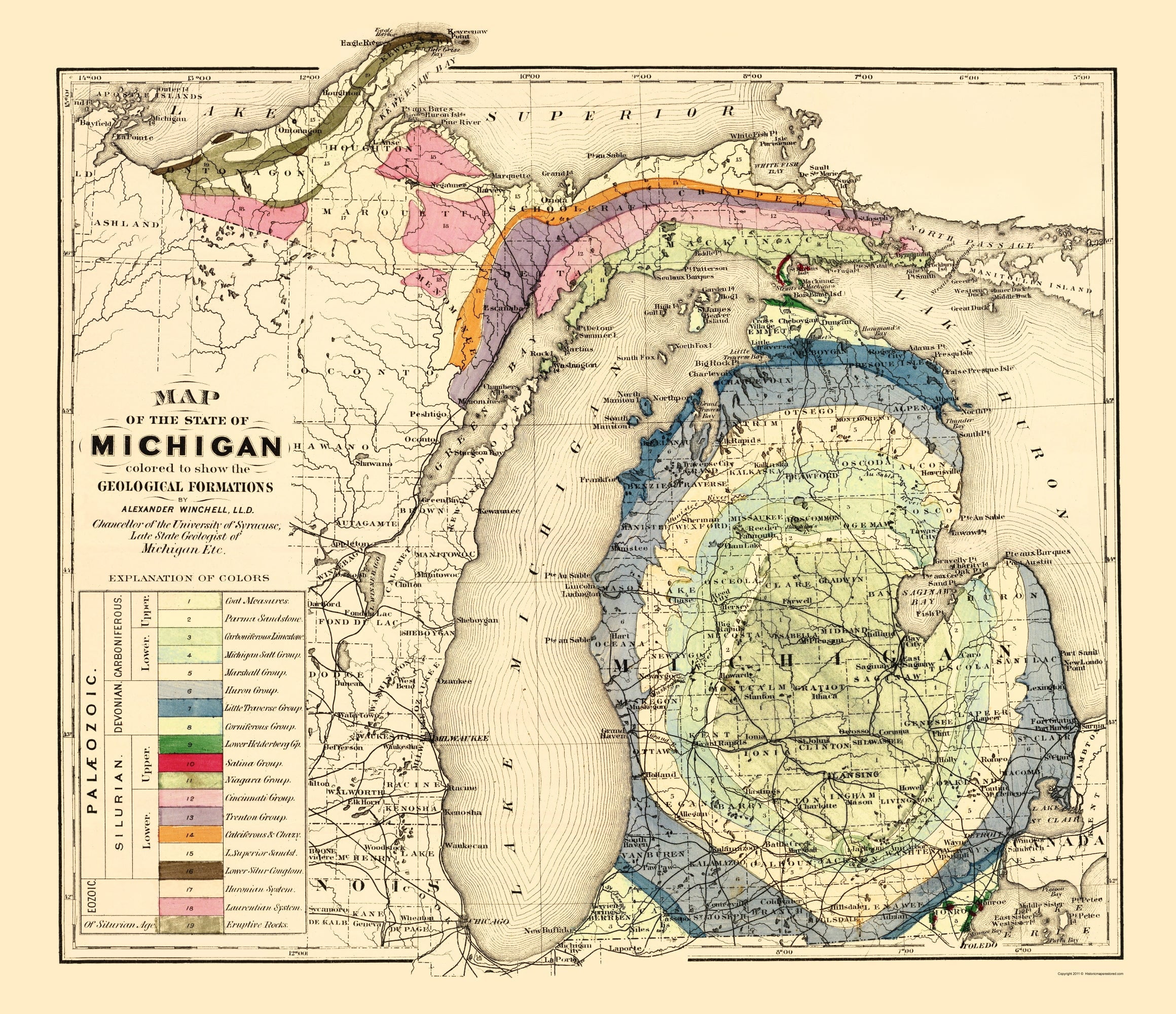 Historic State Map - Michigan Geological - Tackabury 1873 - 23 x 26 ...