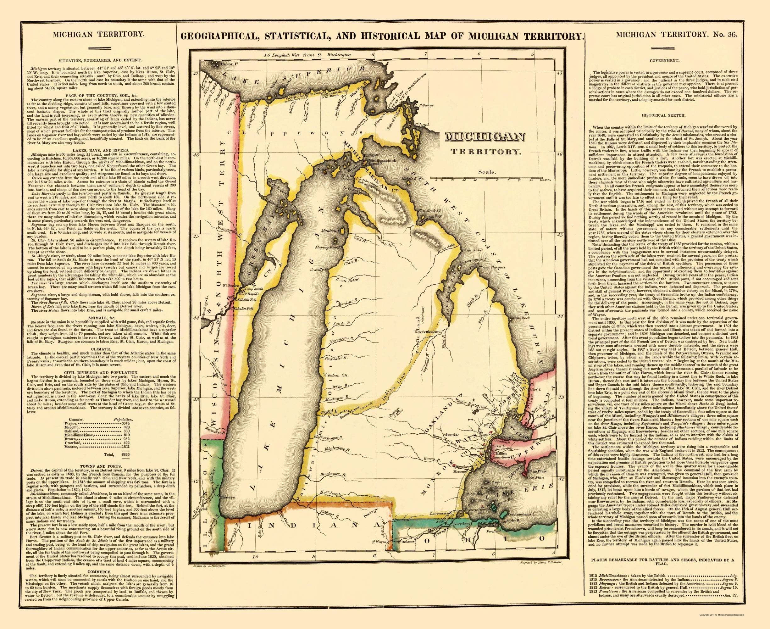 Historic State Map - Michigan Territory Geographical - Carey 1822 - 23 ...