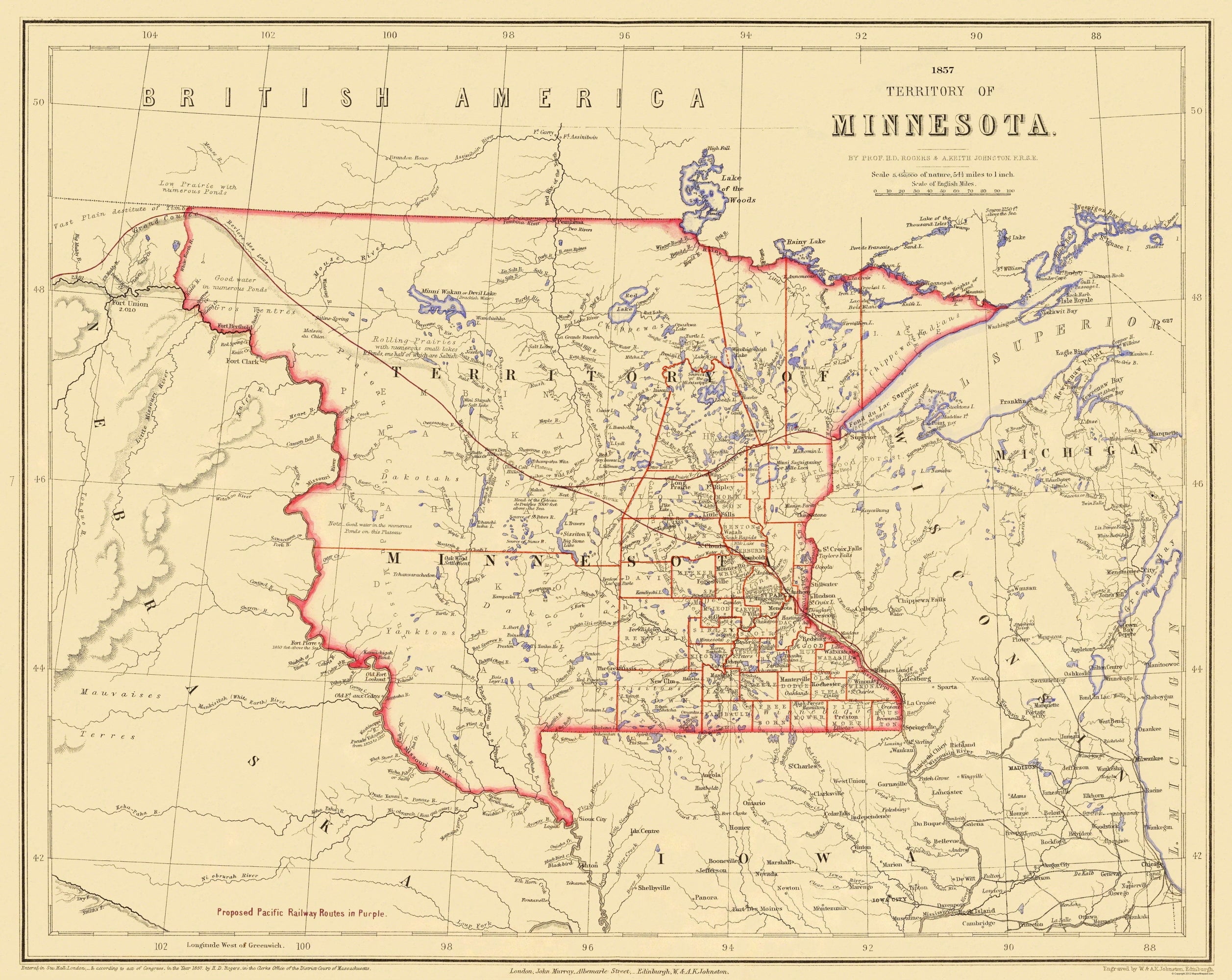 Historic State Map - Minnesota Territory - Rogers 1857 - 28.94 x 23 ...